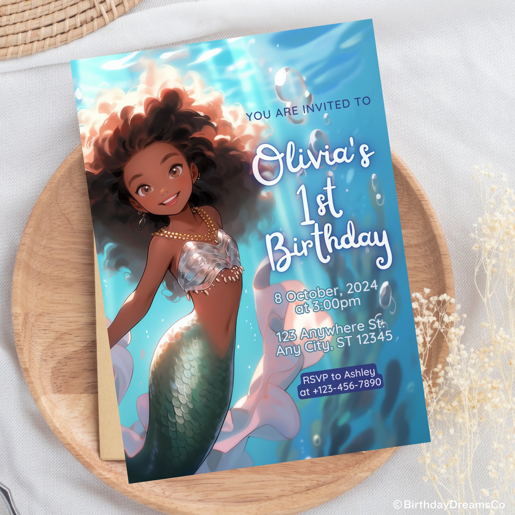 Editable Mermaid Invitation, Canva Template, E-invite Phone Invitation ...