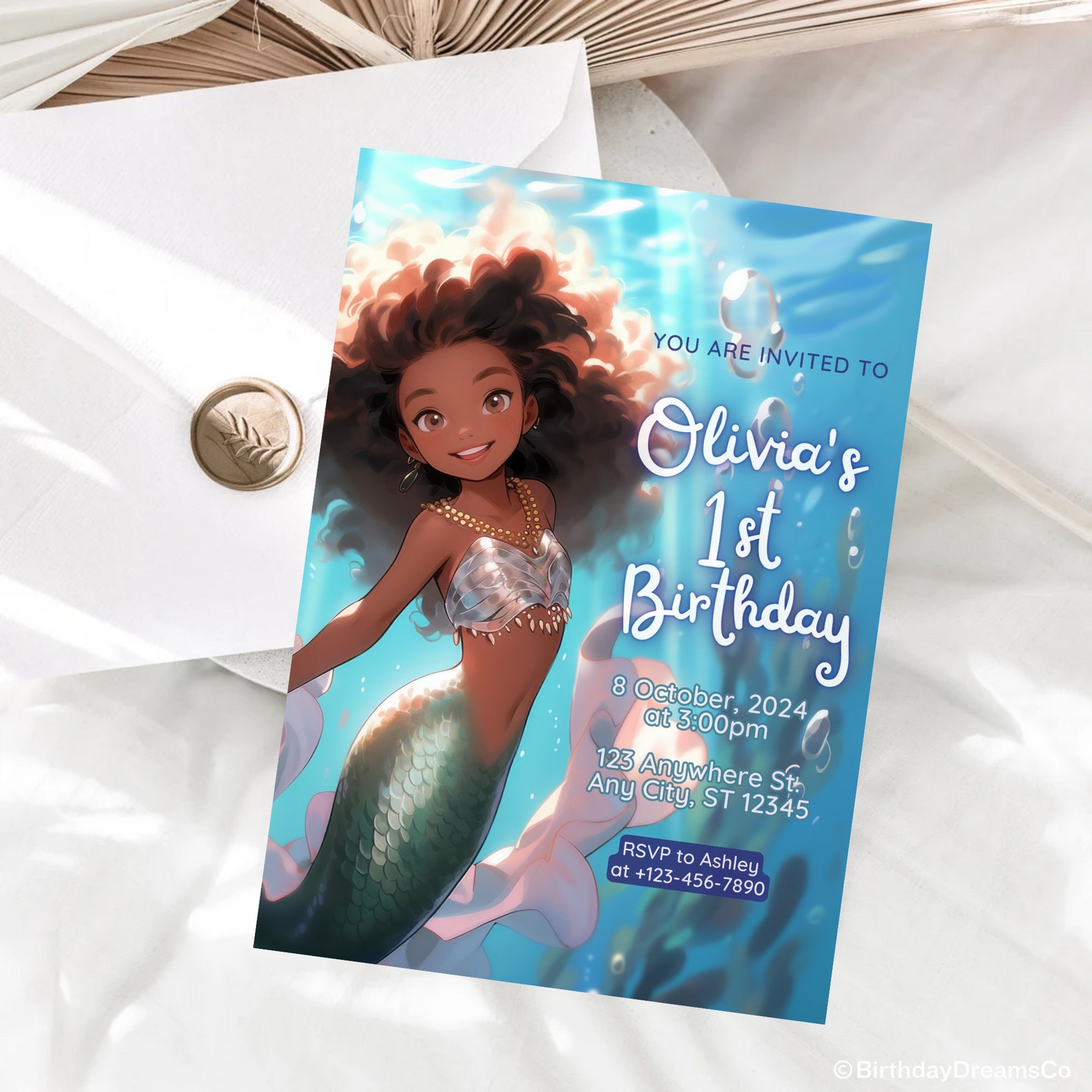 Editable Mermaid Invitation, Canva Template, E-invite Phone Invitation ...