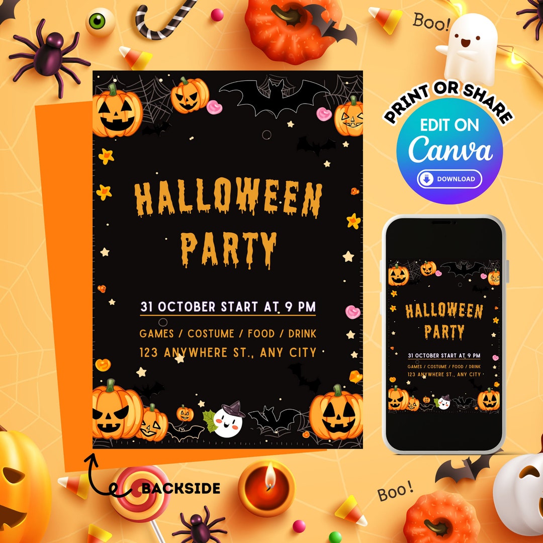 Editable Halloween Party Invitation Pumpkin Black Spooky - Etsy