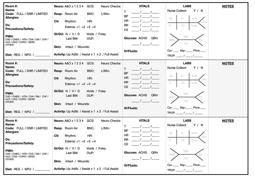 Nursing Report Sheet- Multiple Patients - Etsy