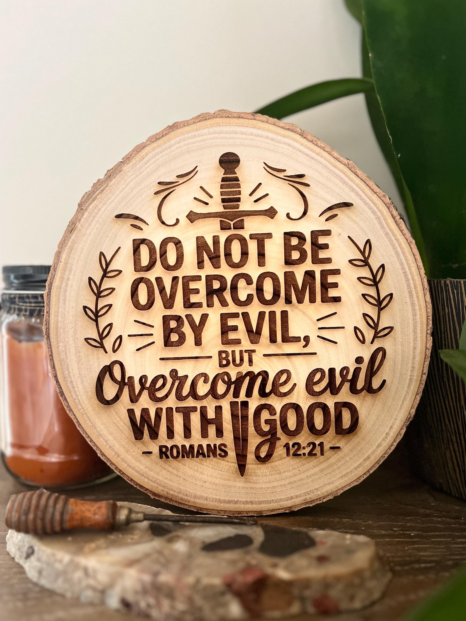 Romans 12:21 Wood Sign, Overcome Evil With Good Bible Verse Plaque ...