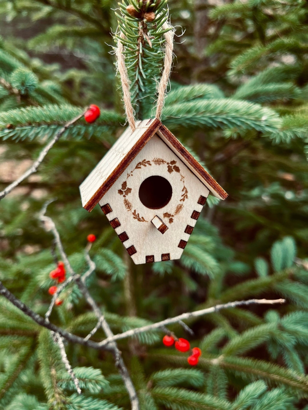 Bird House Ornament - Handcrafted 3D Christmas Mini Holiday Tree ...