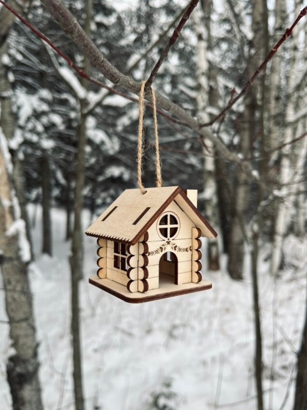 Log Cabin Ornament - Handcrafted 3D Christmas Mini Holiday Tree ...