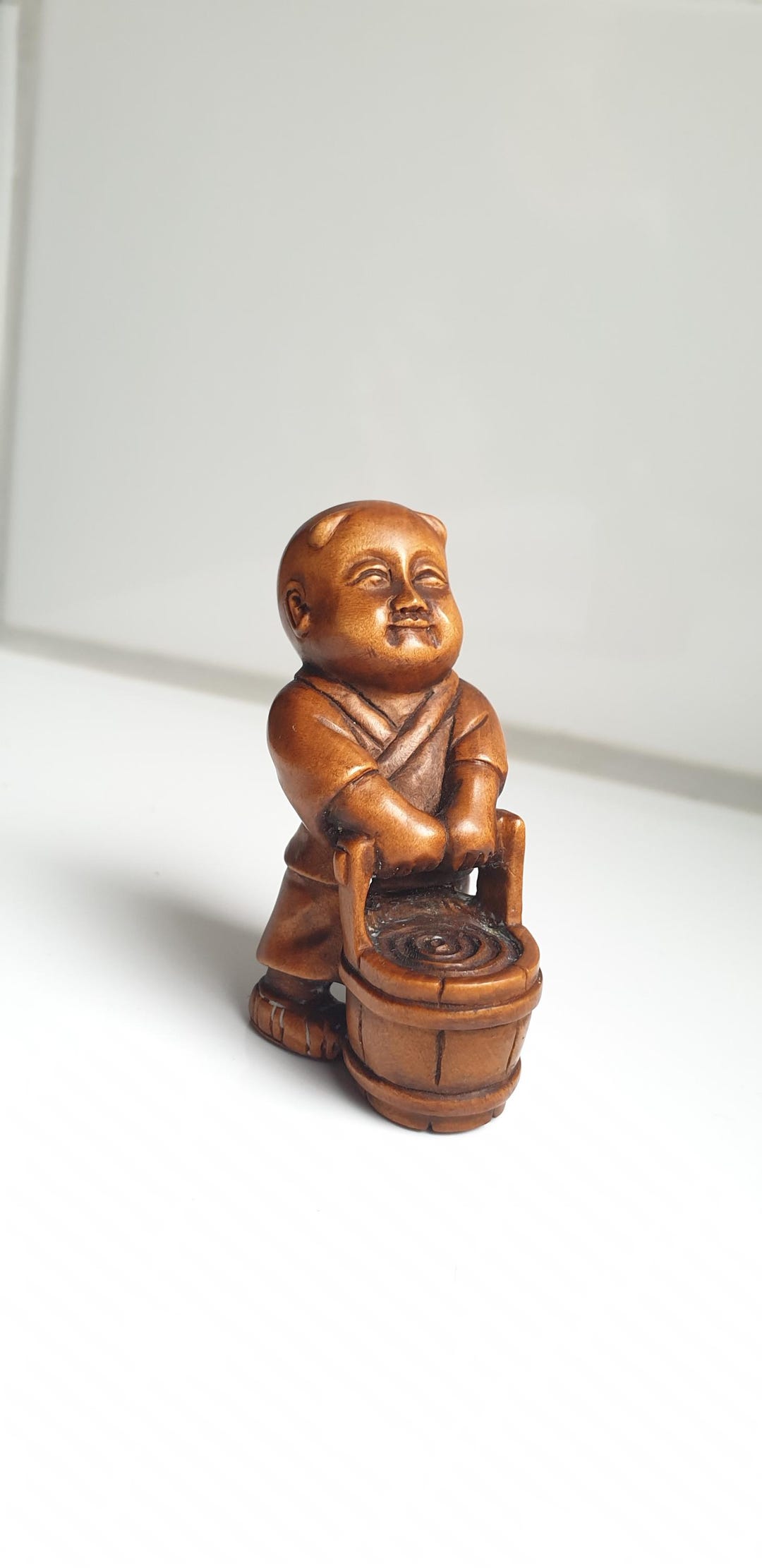 Japanese Netsuke Water Carrier Human Boy • Hand Carved Figure • Signed ...