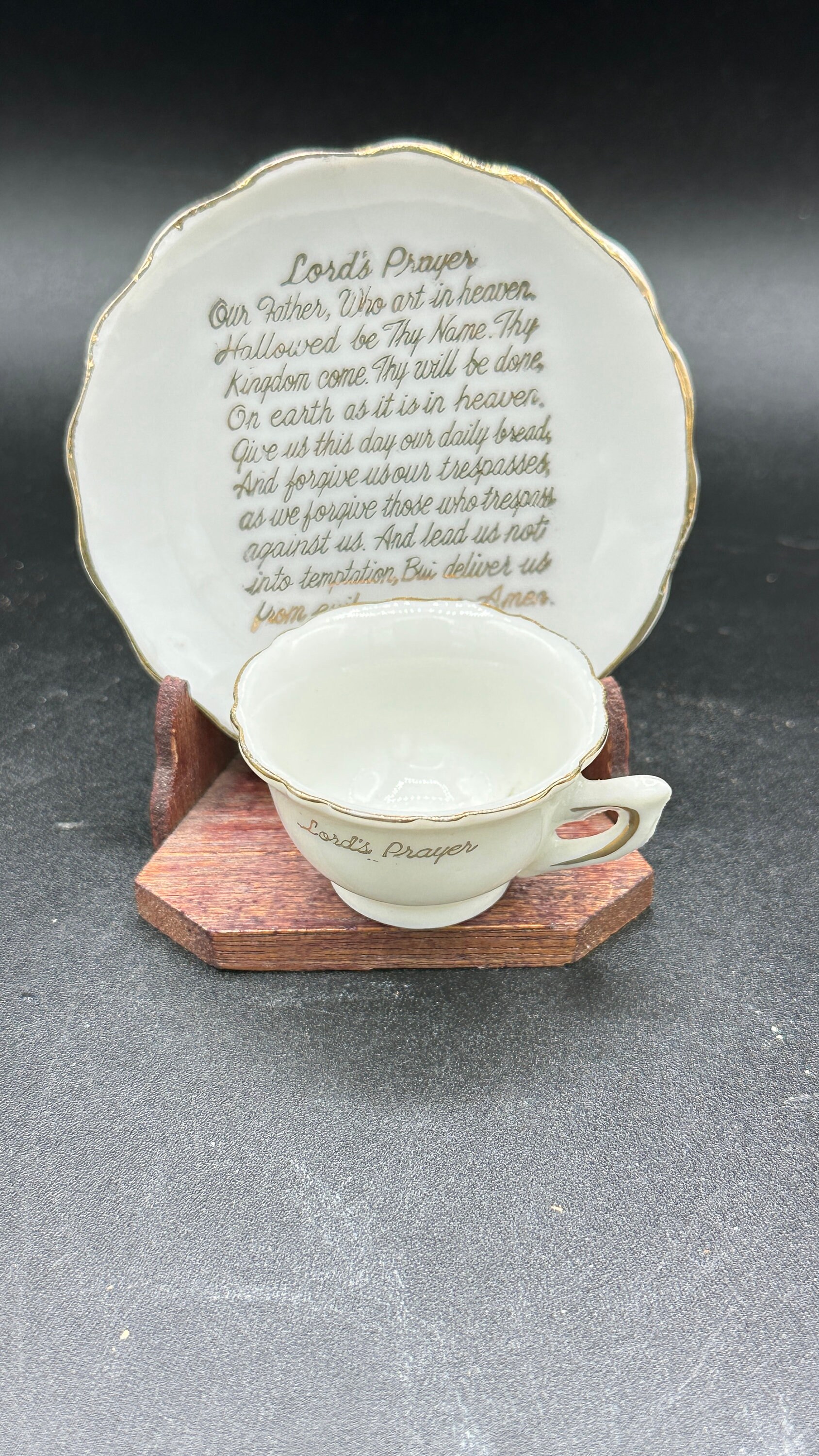 Vintage Miniature Lords Prayer Cup and Saucer With Stand - Etsy