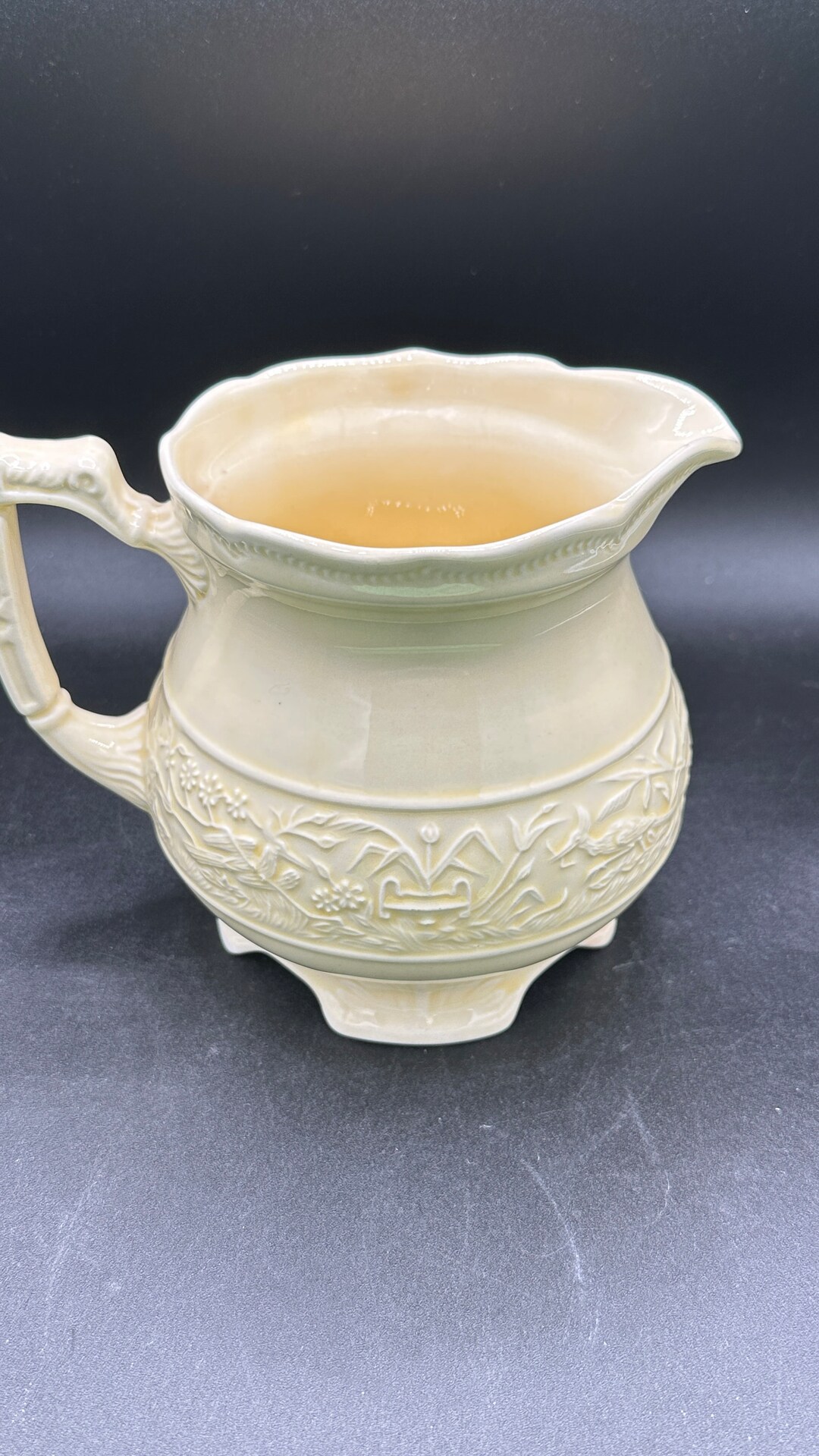 VTG White Creamer Ceramic Embossed Footed Medium Milk / Cream Pitcher ...