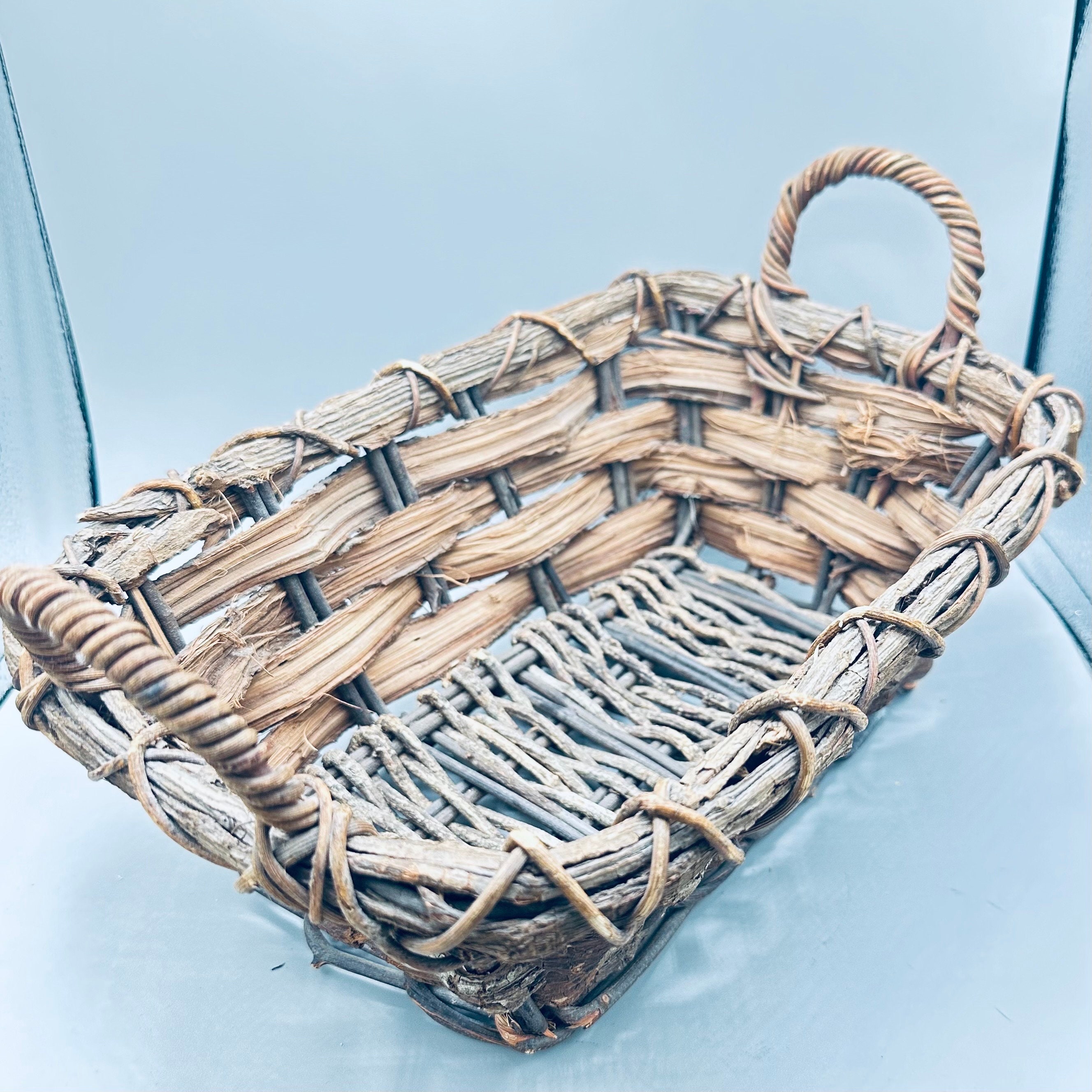Rectangular Twig Basket With Side Handles - Etsy