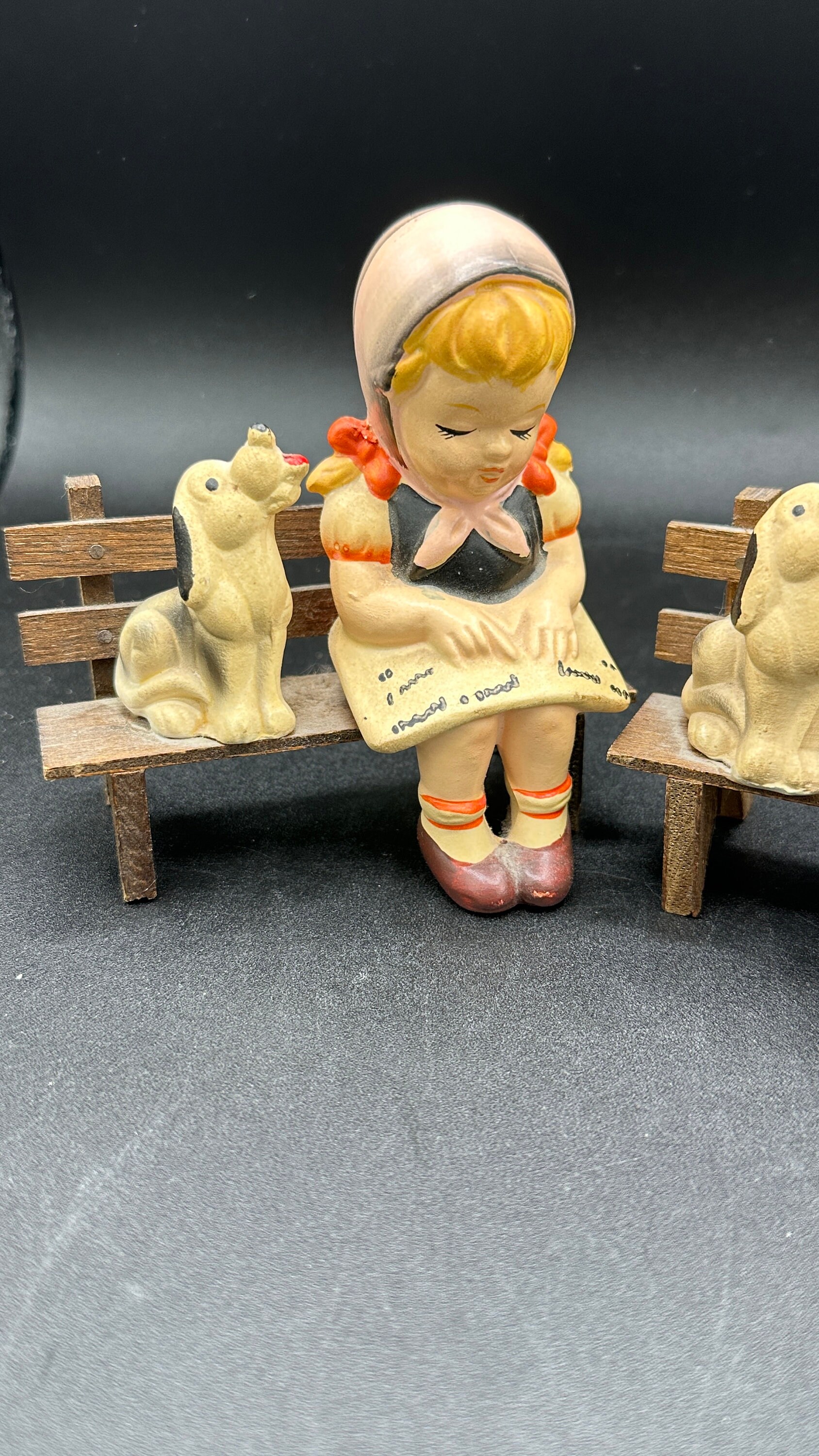 Vintage Marked Boy/dog With Accordion and Girl/dog With Book - Etsy