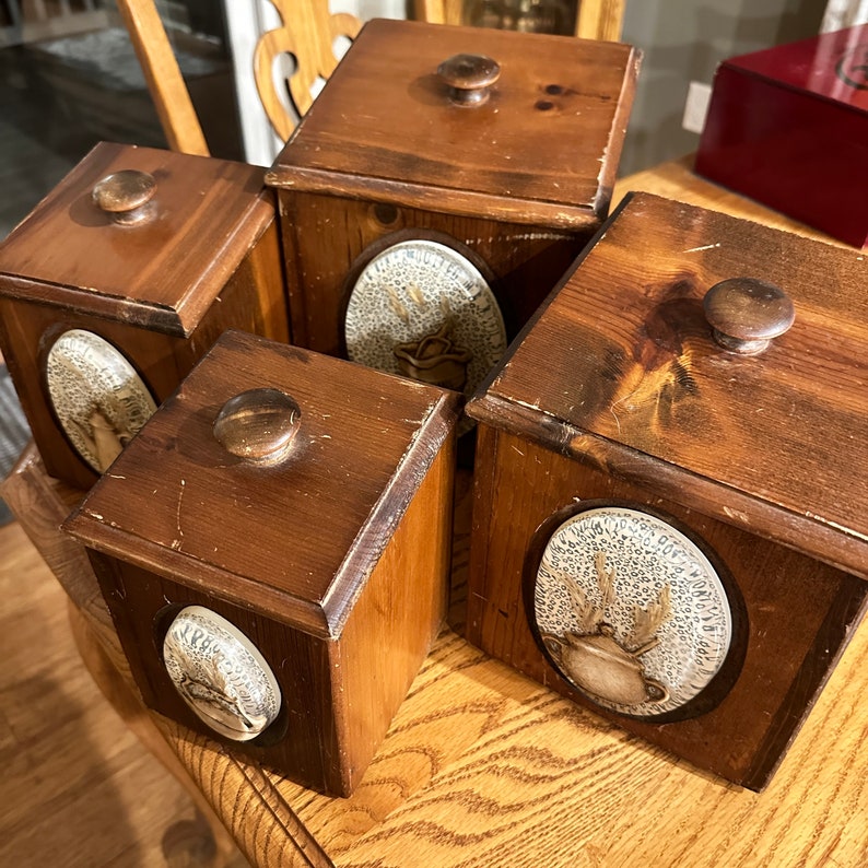 Hand Crafted Wood Rustic Farmhouse Mid Century Retro Set of 4 Kitchen ...