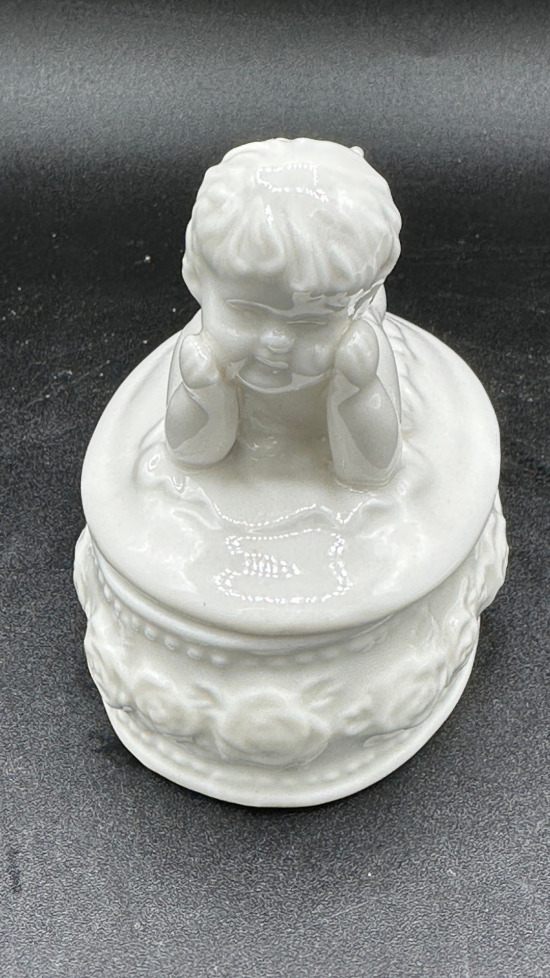 Vintage White Porcelain Cherub Trinket Box - Etsy