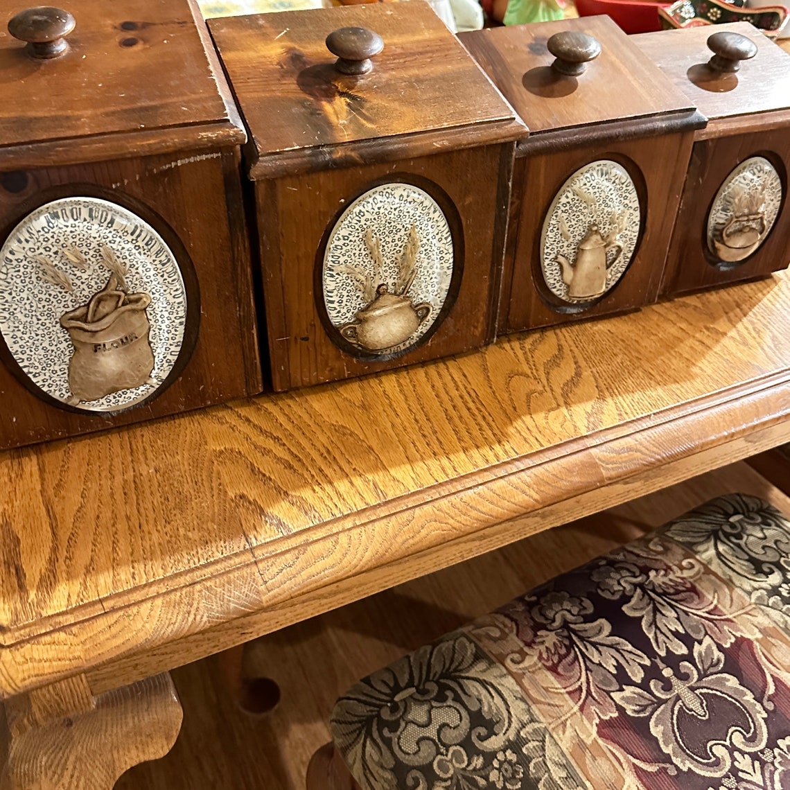 Hand Crafted Wood Rustic Farmhouse Mid Century Retro Set of 4 Kitchen ...