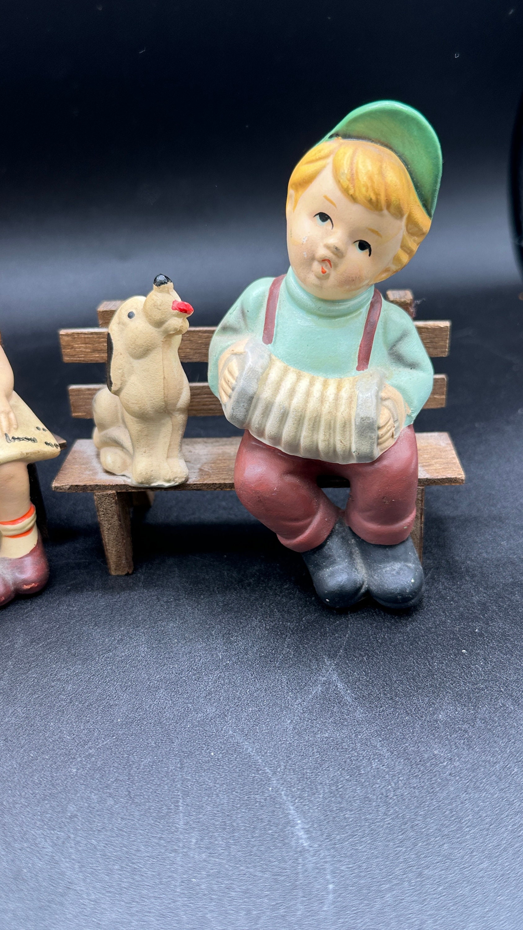 Vintage Marked Boy/dog With Accordion and Girl/dog With Book - Etsy