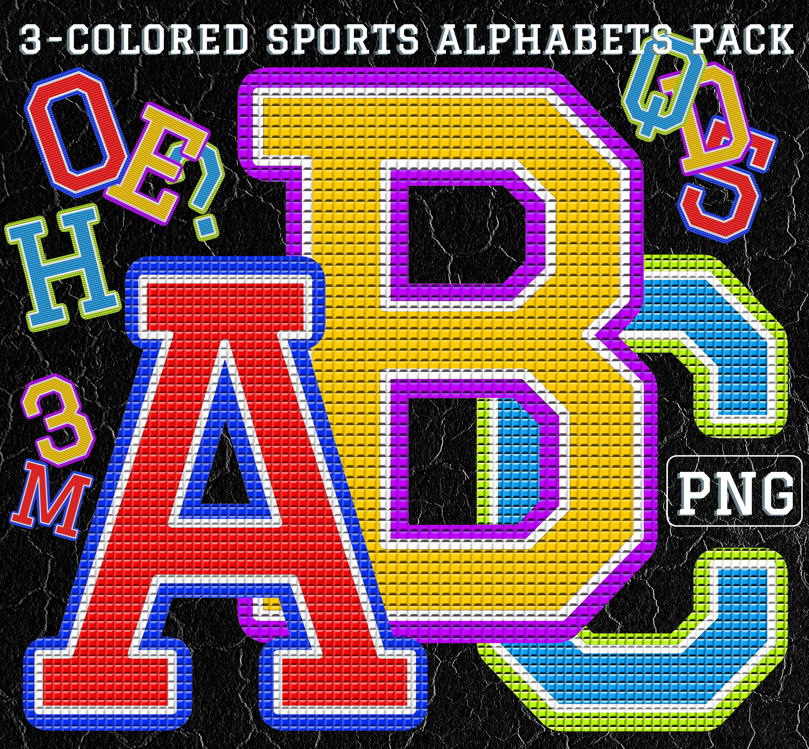 Embossed Sports Font Alphabet: Colorful Varsity Letters (PNG) - Etsy