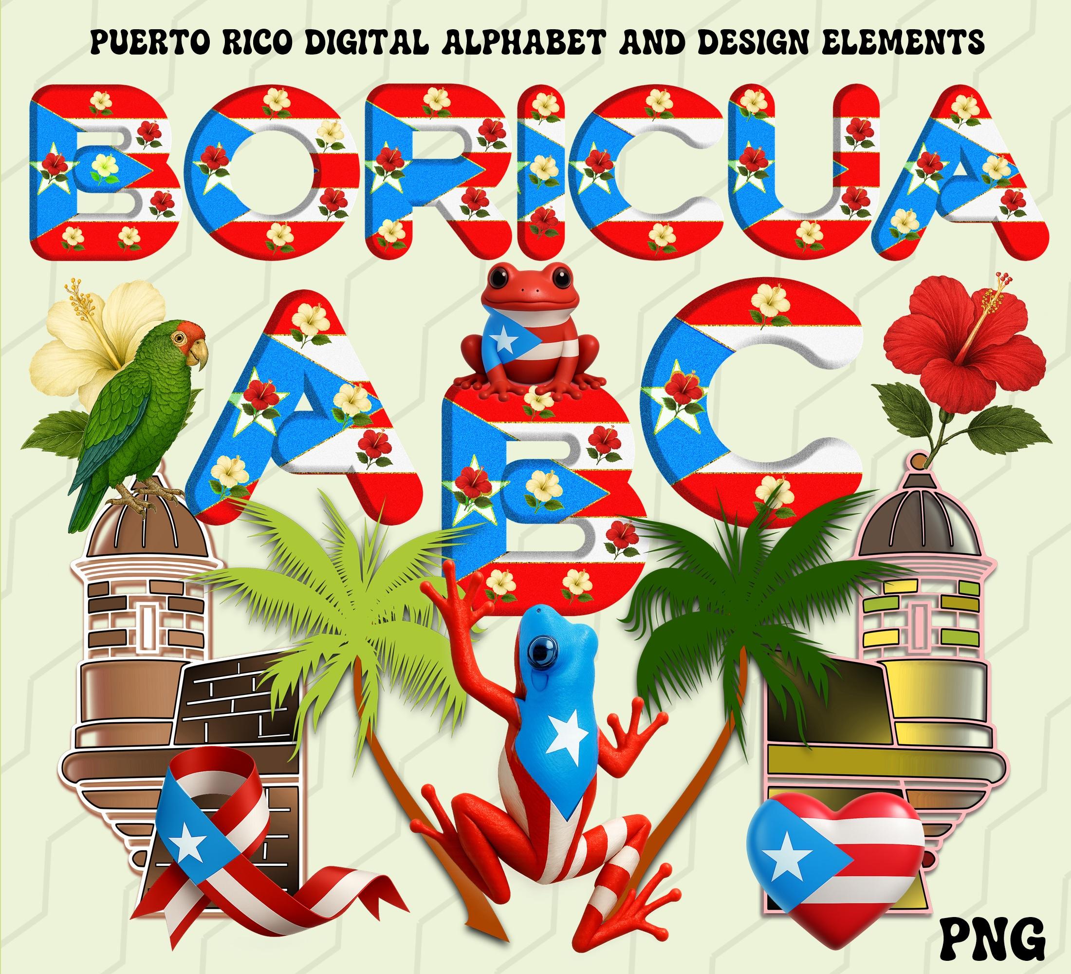 Puerto Rico Flag Alphabet Cultural PNG Bundle Boricua Letters ...