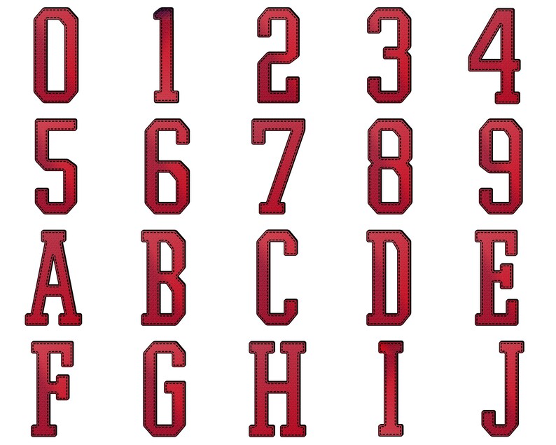 Varsity Red Sports Font Alphabet Clip Art, Jersey Letters, Numbers for ...