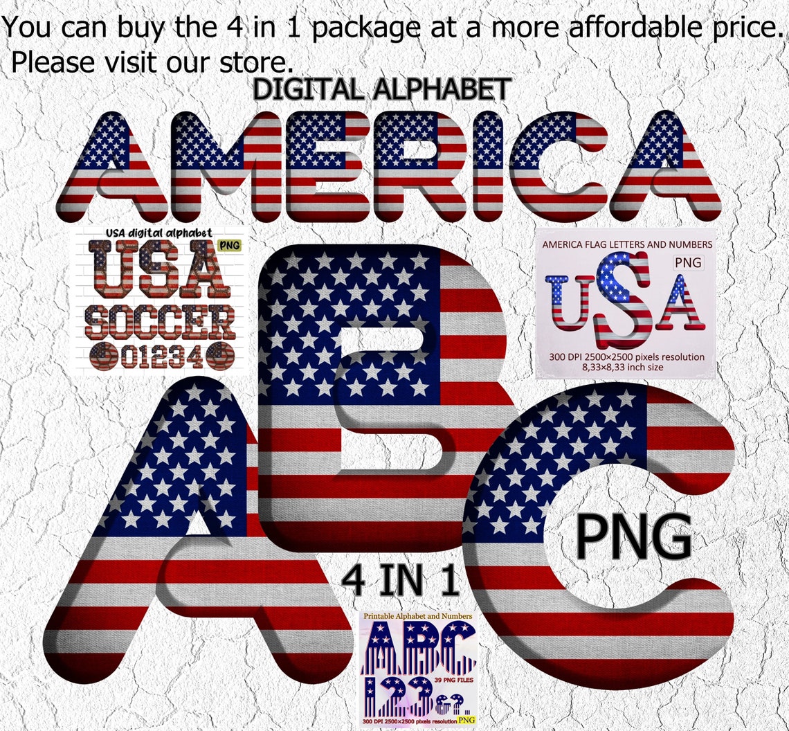 USA Flag Alphabet PNG Clipart: 3D Patriotic Font American Flag ...