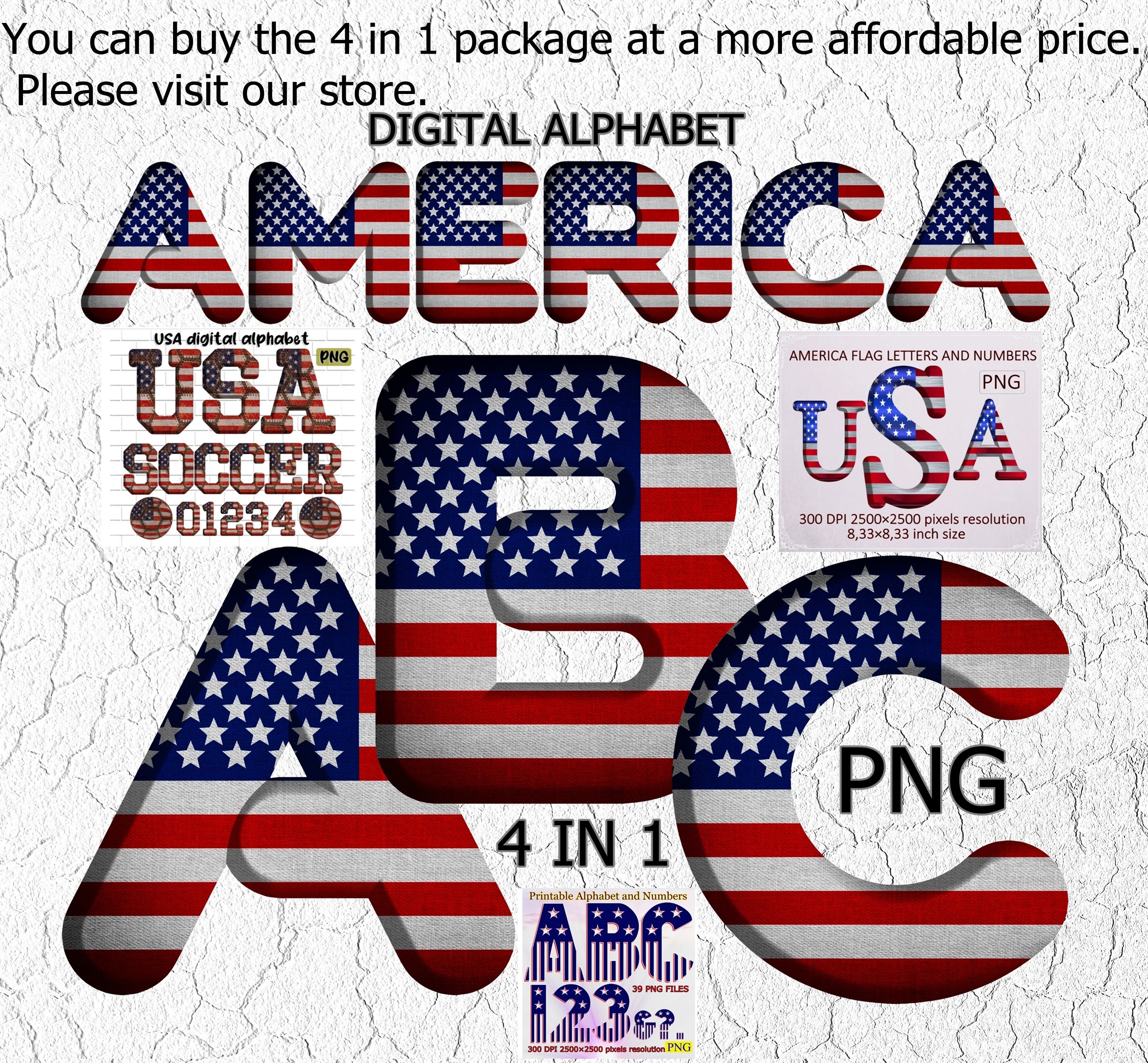 USA Flag Alphabet PNG Clipart: 3D Patriotic Font American Flag ...