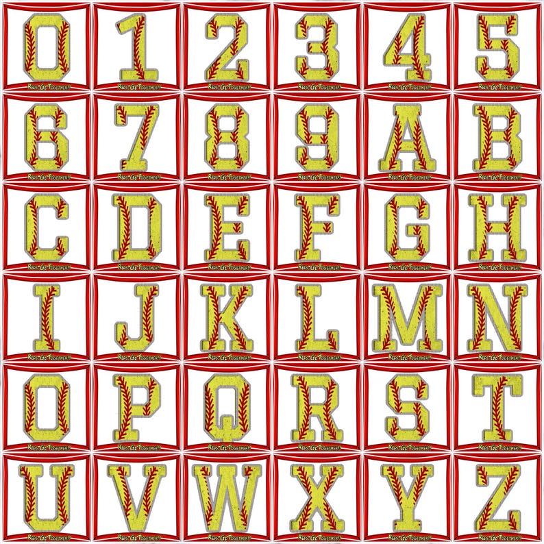 Softball Faux Chenille Patch Alphabet Pack, PNG Files for Sublimation ...