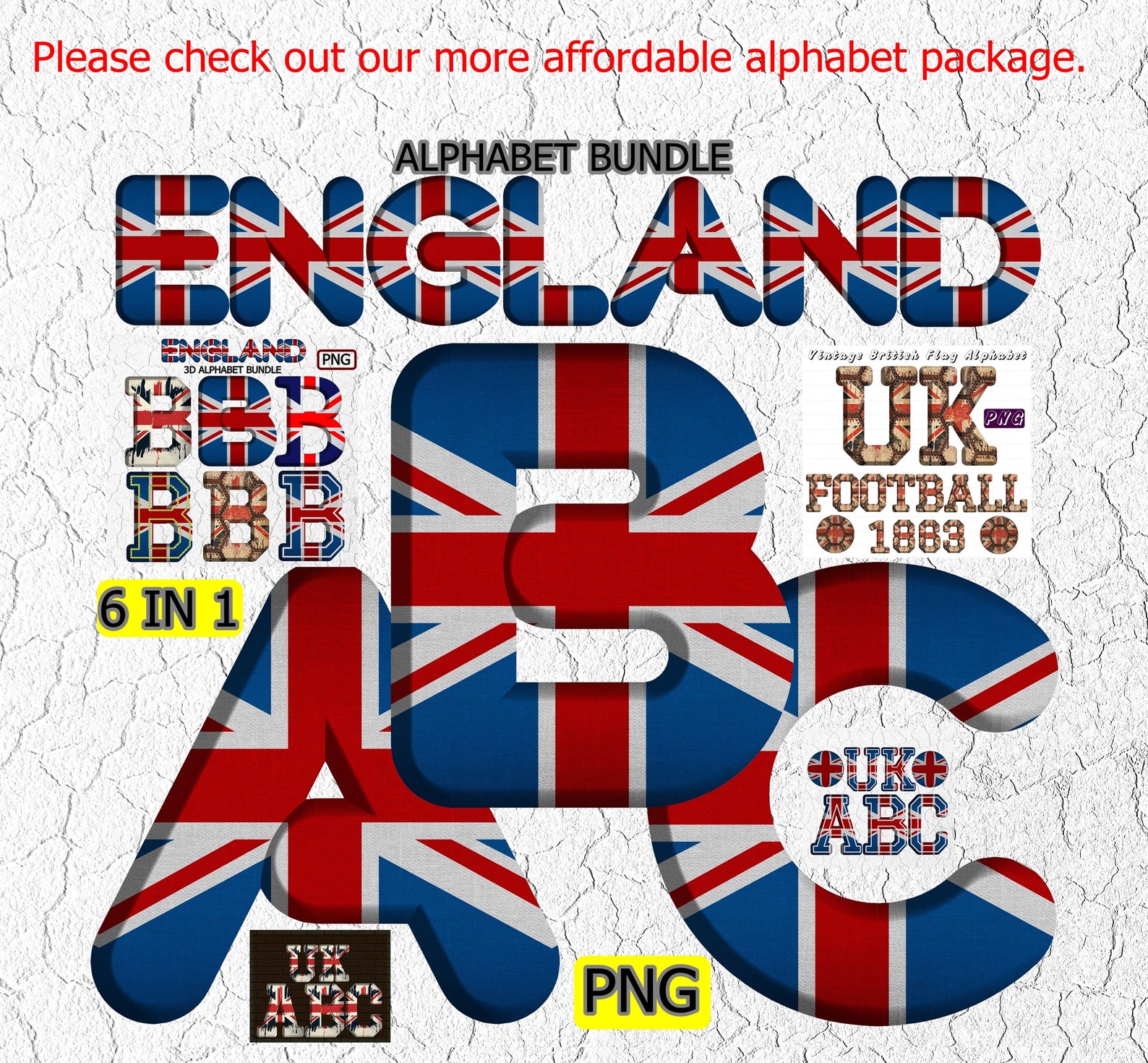 Union Jack Alphabet Clipart: UK Flag Letters, Numbers, Punctuation (PNG ...