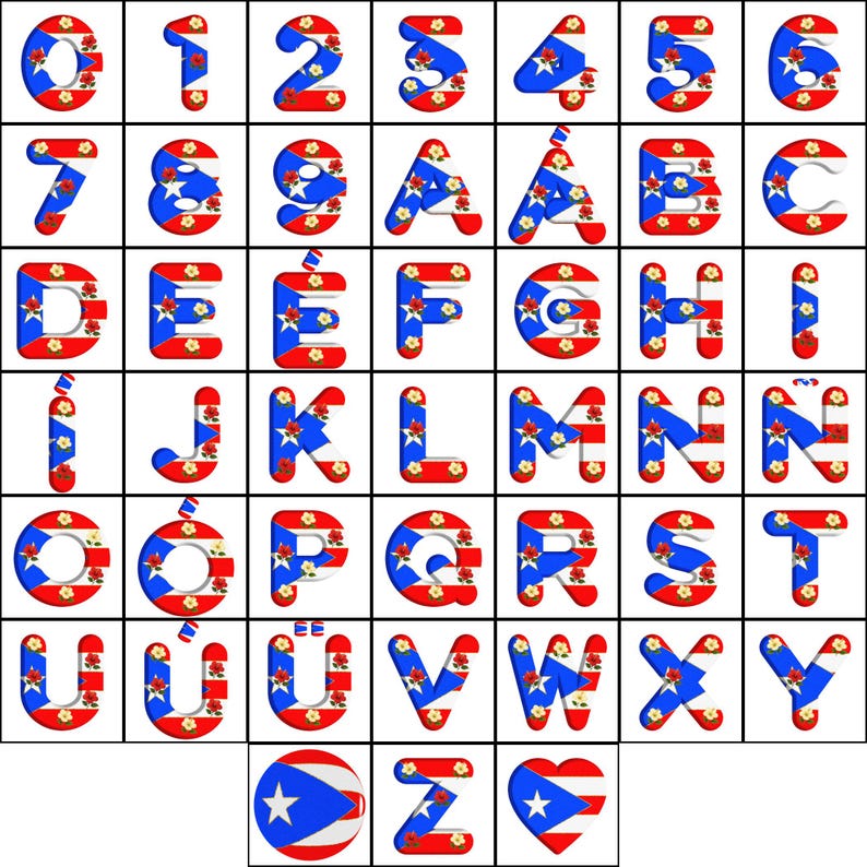 Puerto Rico Flag Alphabet Cultural PNG Bundle Boricua Letters ...