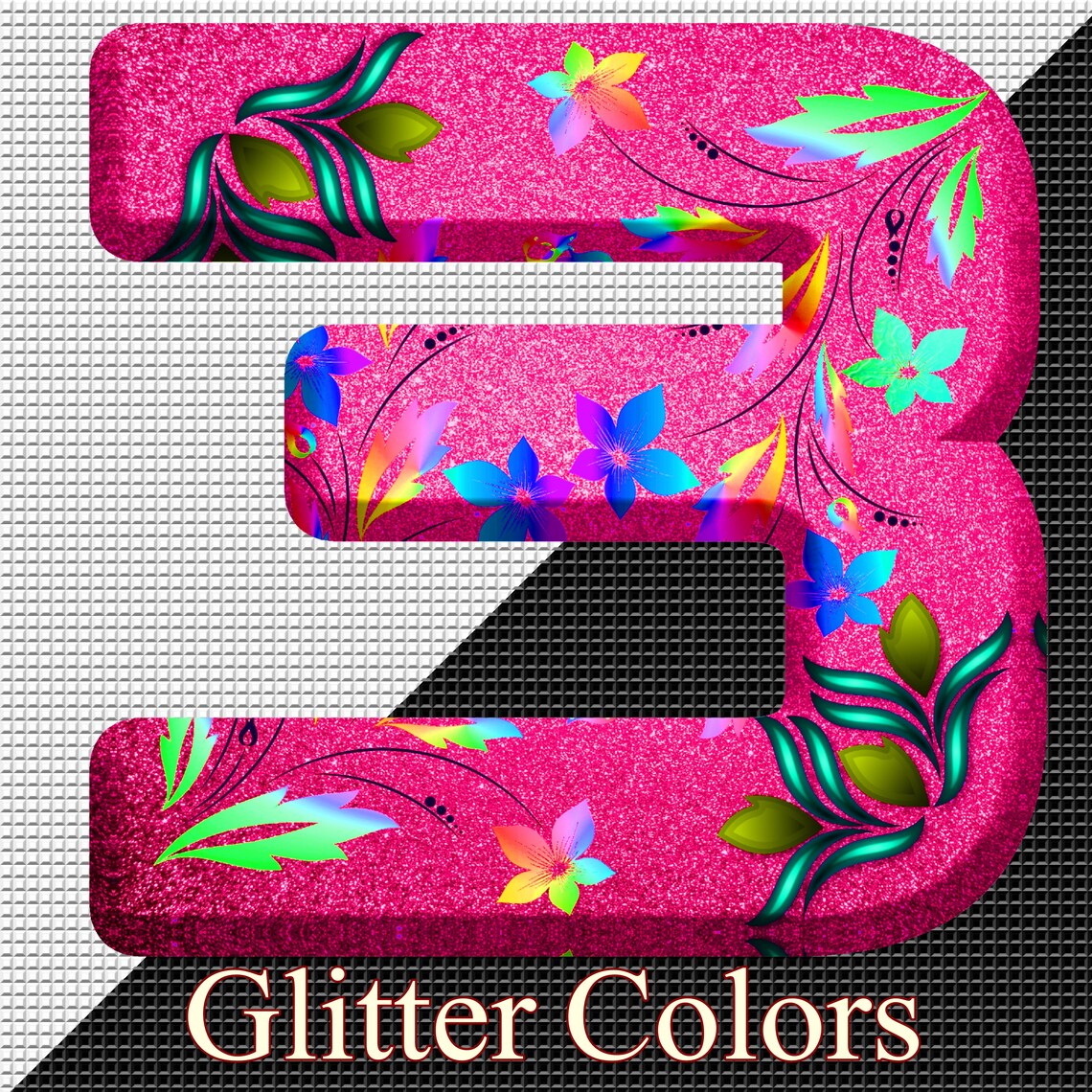 Glitter Floral Alphabet Clip Art Png Files, 3 Color Alphabet Pack, Pink ...