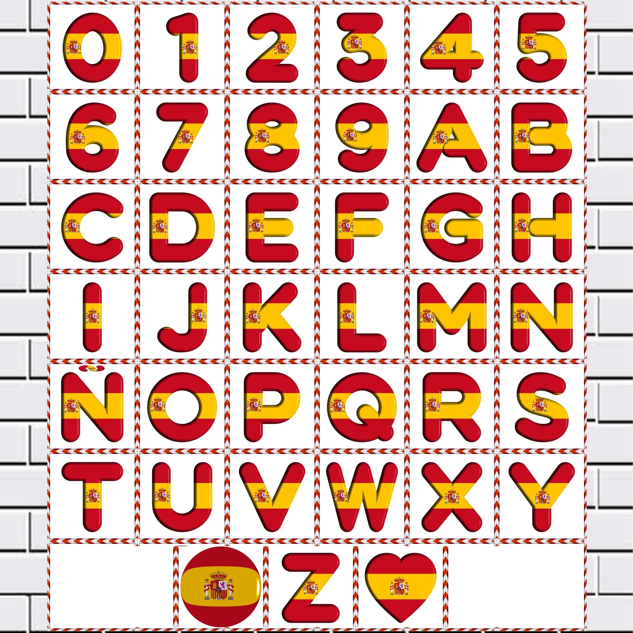 Printable Spain Flag Alphabet, Bandera Española, Letters and Numbers ...