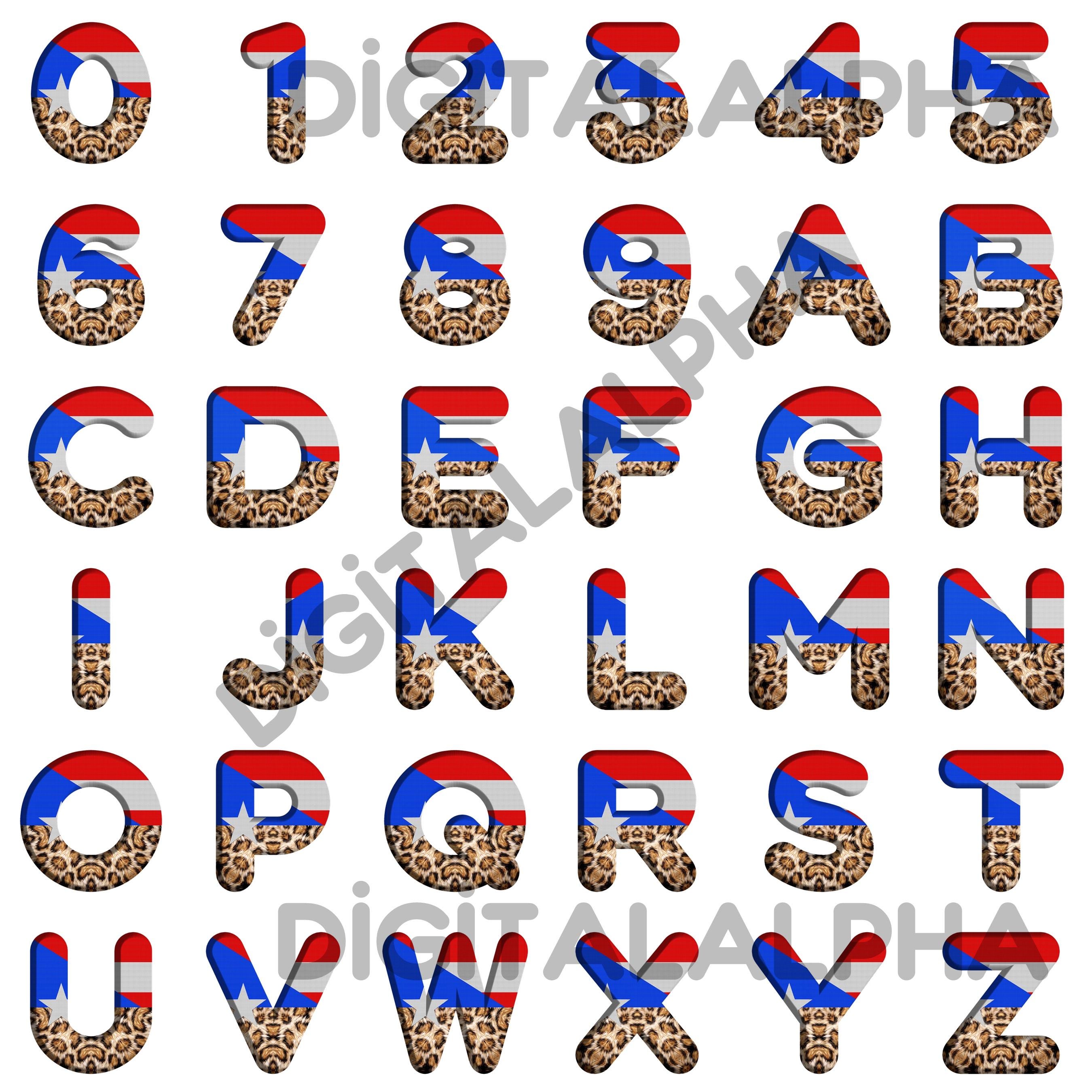 Puerto Rico Flag Leopard Print Alphabet & Numbers (PNG) - Etsy