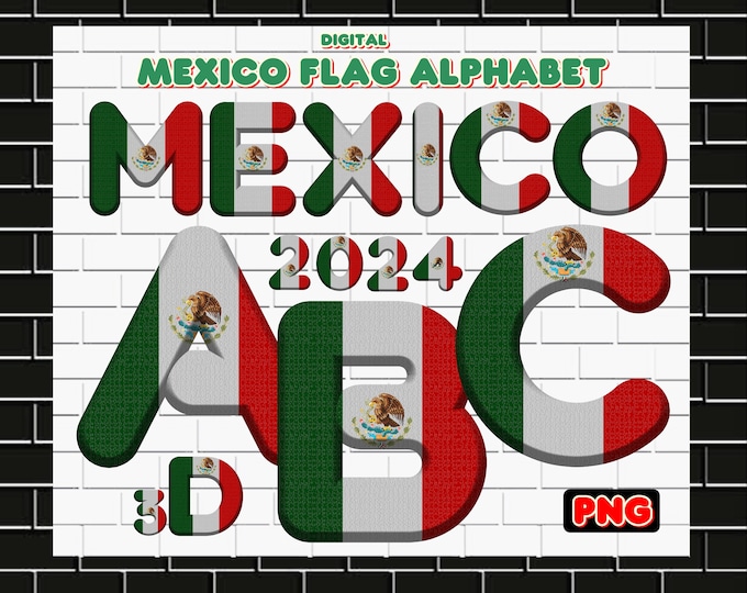Mexico Flag Font: Mexican Alphabet, Numbers & Clipart (PNG) - Etsy