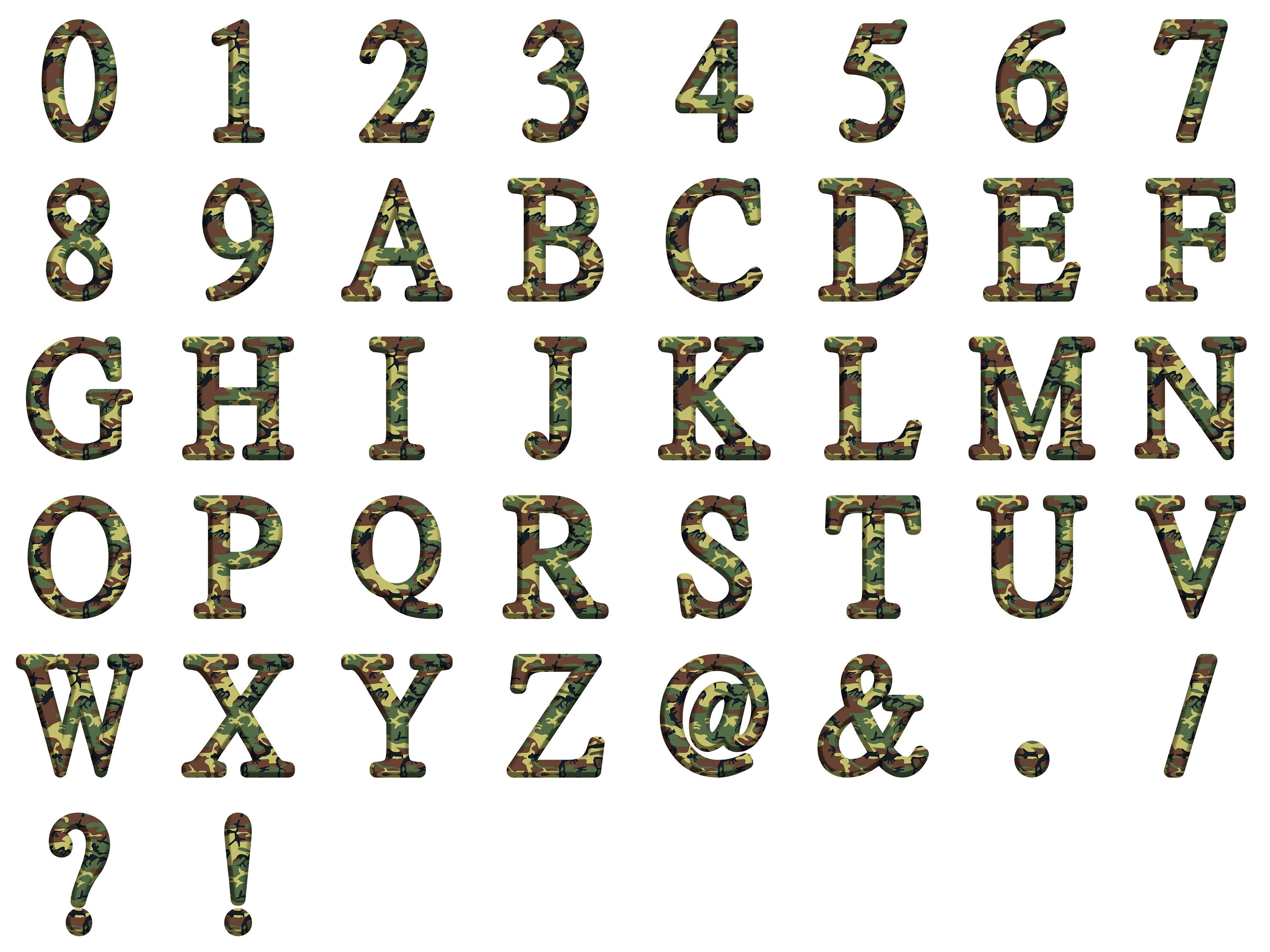 Camouflage Alphabet Clip Art,camo Numbers, Camouflage Font, Army ...