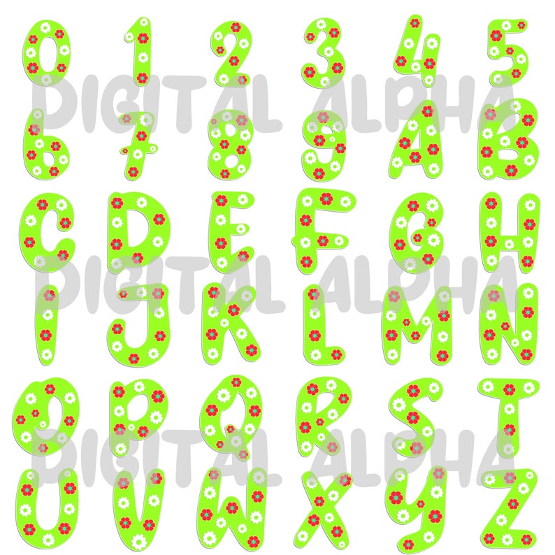 Floral Alphabet Bundle PNG | 4 Colored A-Z Sets + Numbers | 14 Flowers ...
