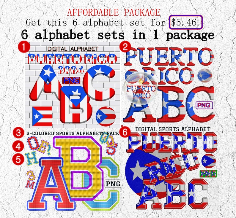 Puerto Rico Flag Alphabet Clipart: Patriotic PNG SVG Letters - Etsy