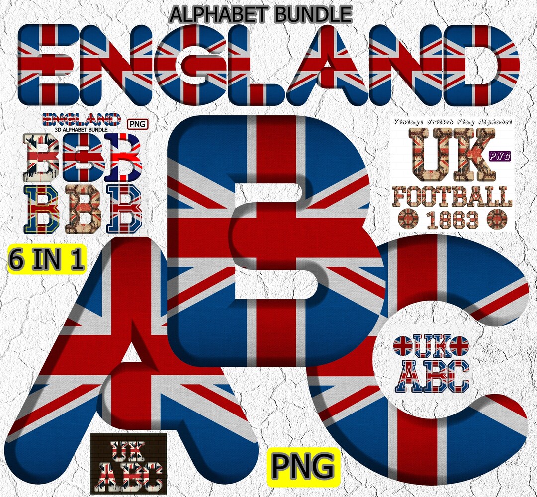 Union Jack Alphabet Bundle: UK Flag Letters, Numbers, Punctuation (PNG ...