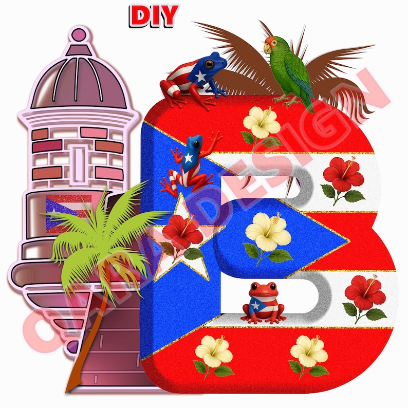 Puerto Rico Flag Alphabet Cultural PNG Bundle Boricua Letters ...