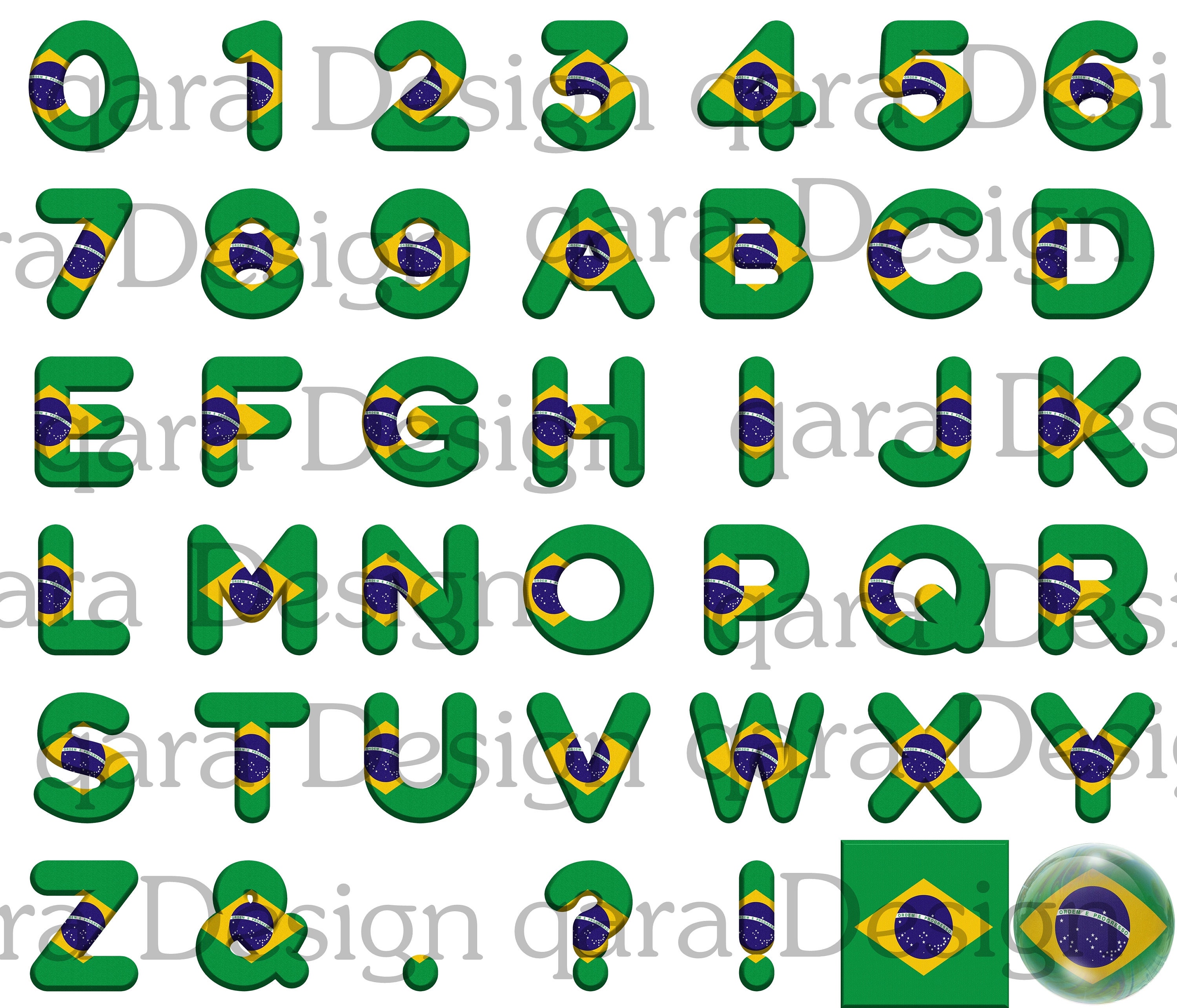 Brazilian Flag Alphabet Clipart: PNG Letters, Numbers, Punctuation ...