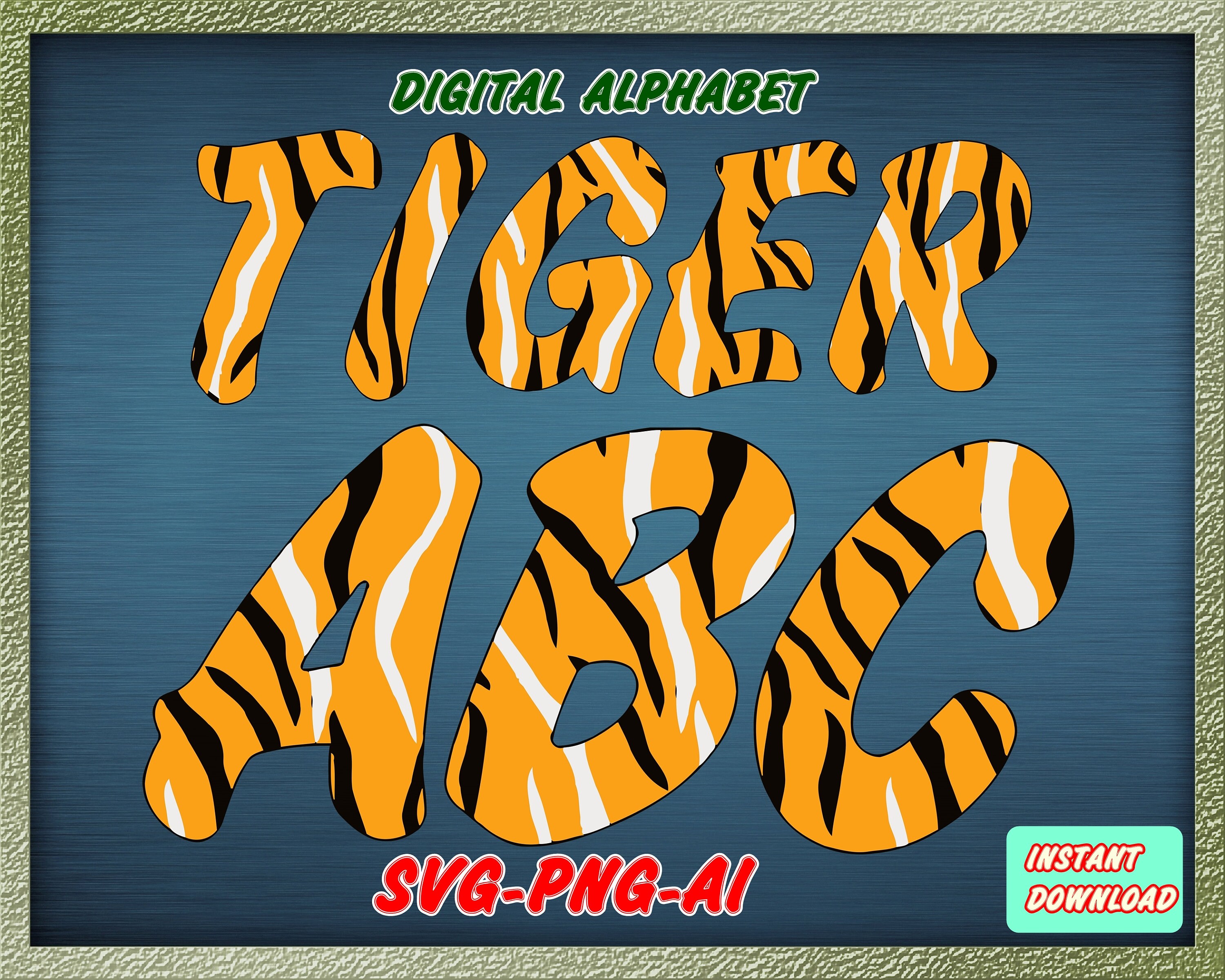 Tiger Pattern Alphabet Svg Clip Art Tiger Letters Png Animal - Etsy