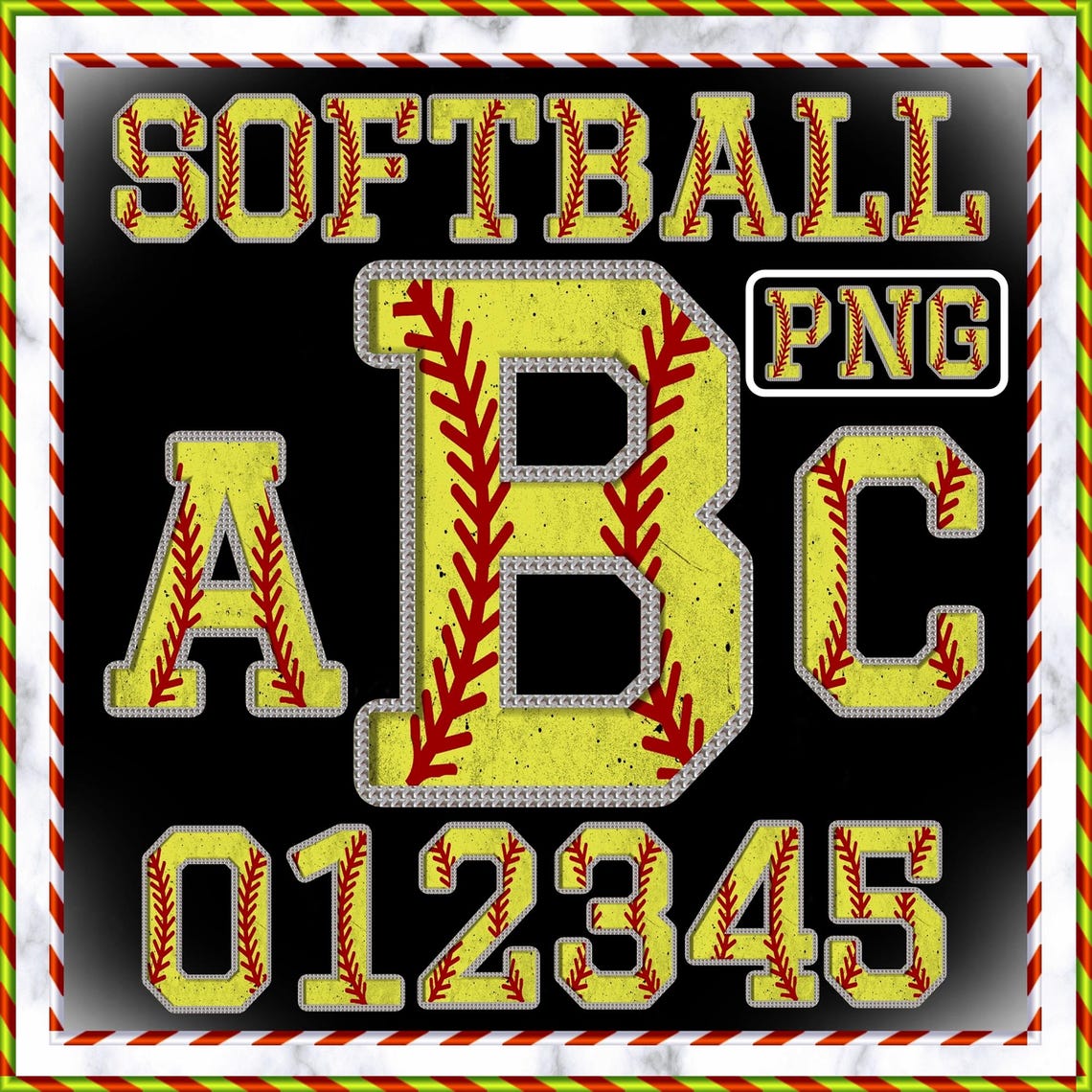 Softball Faux Chenille Patch Alphabet Pack, PNG Files for Sublimation ...