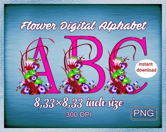 Pink Flower Font Png Clip Art,wildflowers Letters,scrapbooking,digital ...