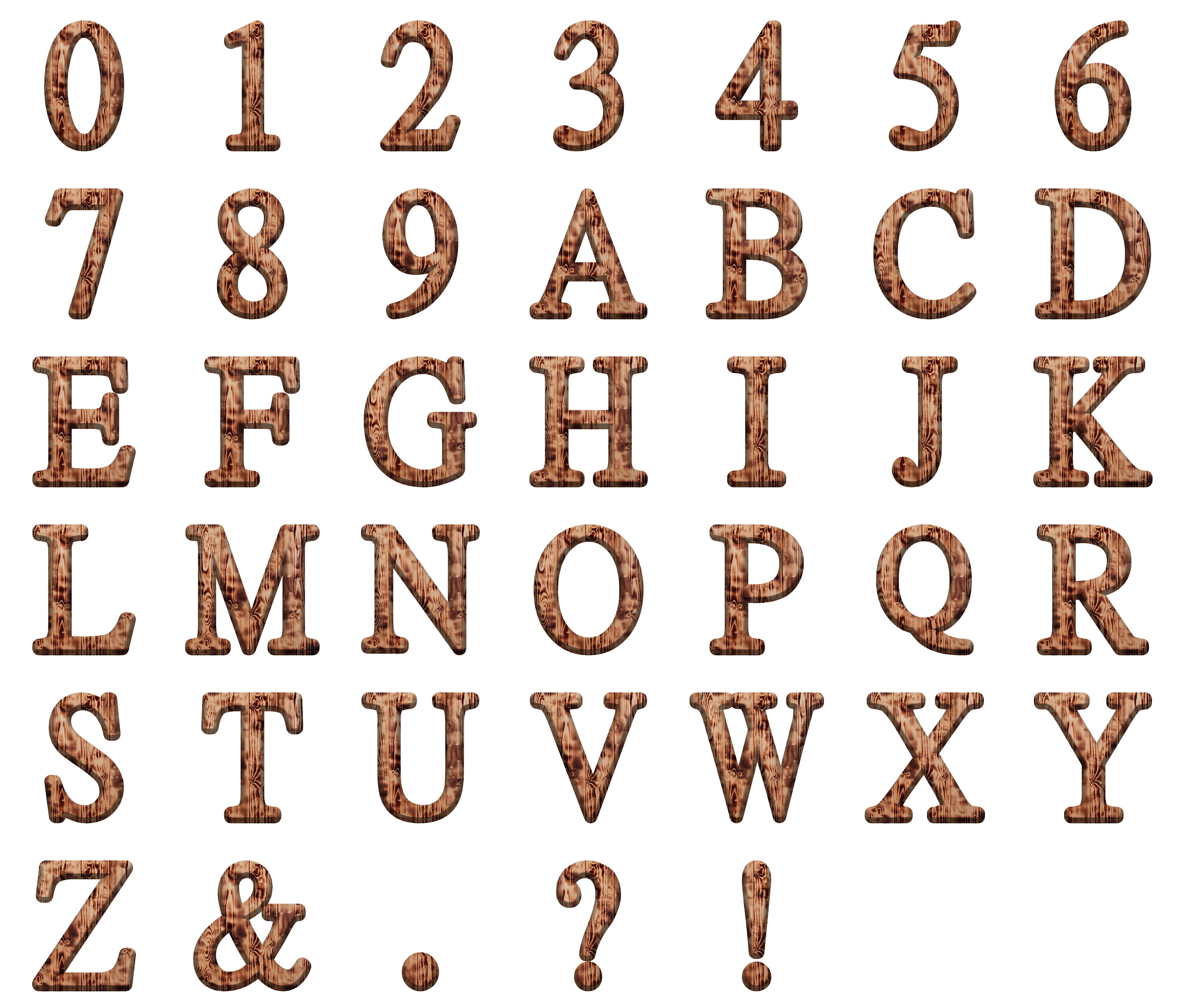 3D Wooden Alphabet & Numbers Clip Art: Rustic Font (PNG Digital Files ...