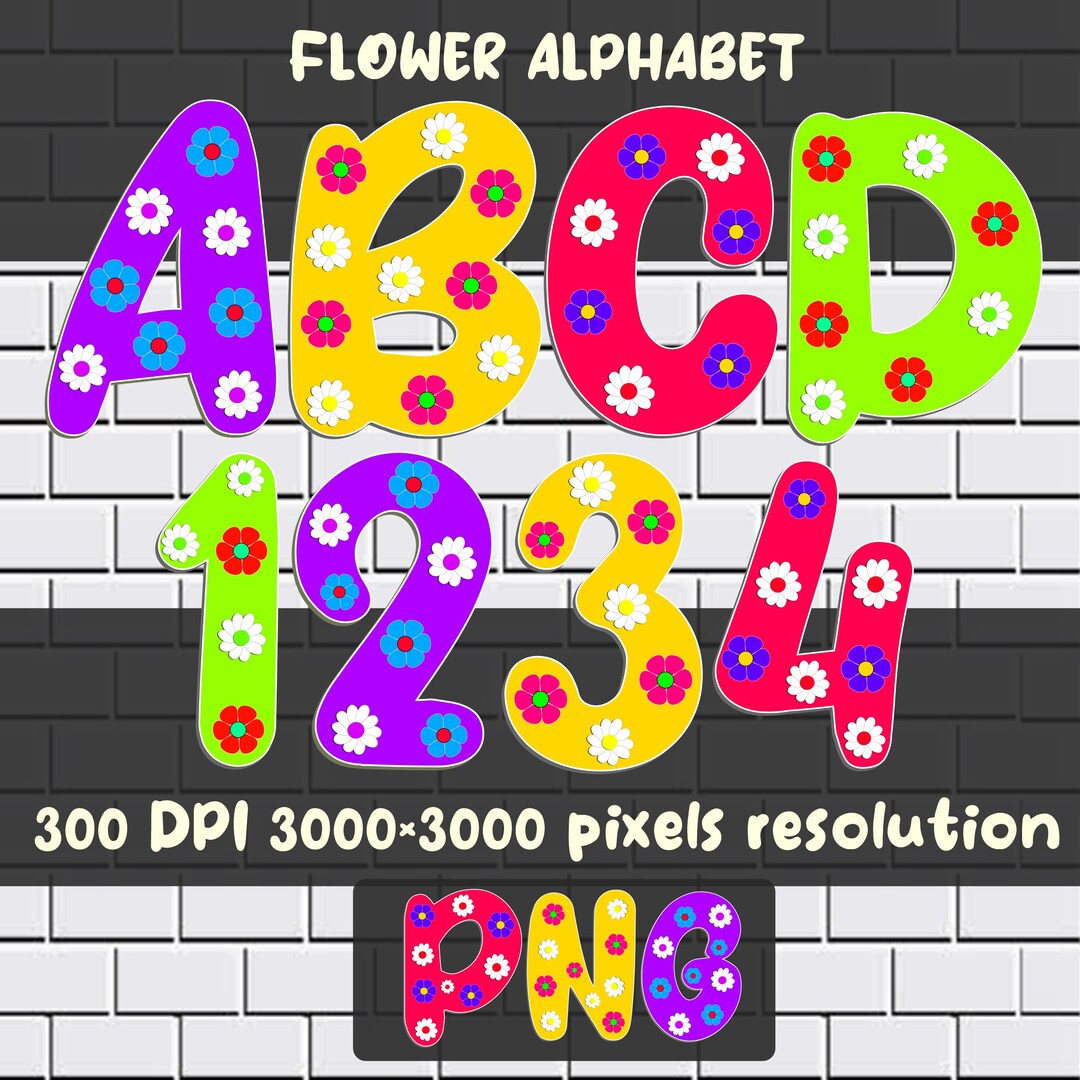Colorful Flower Alphabet Set, Flower Letter PNG, Printable DIY Alphabet ...