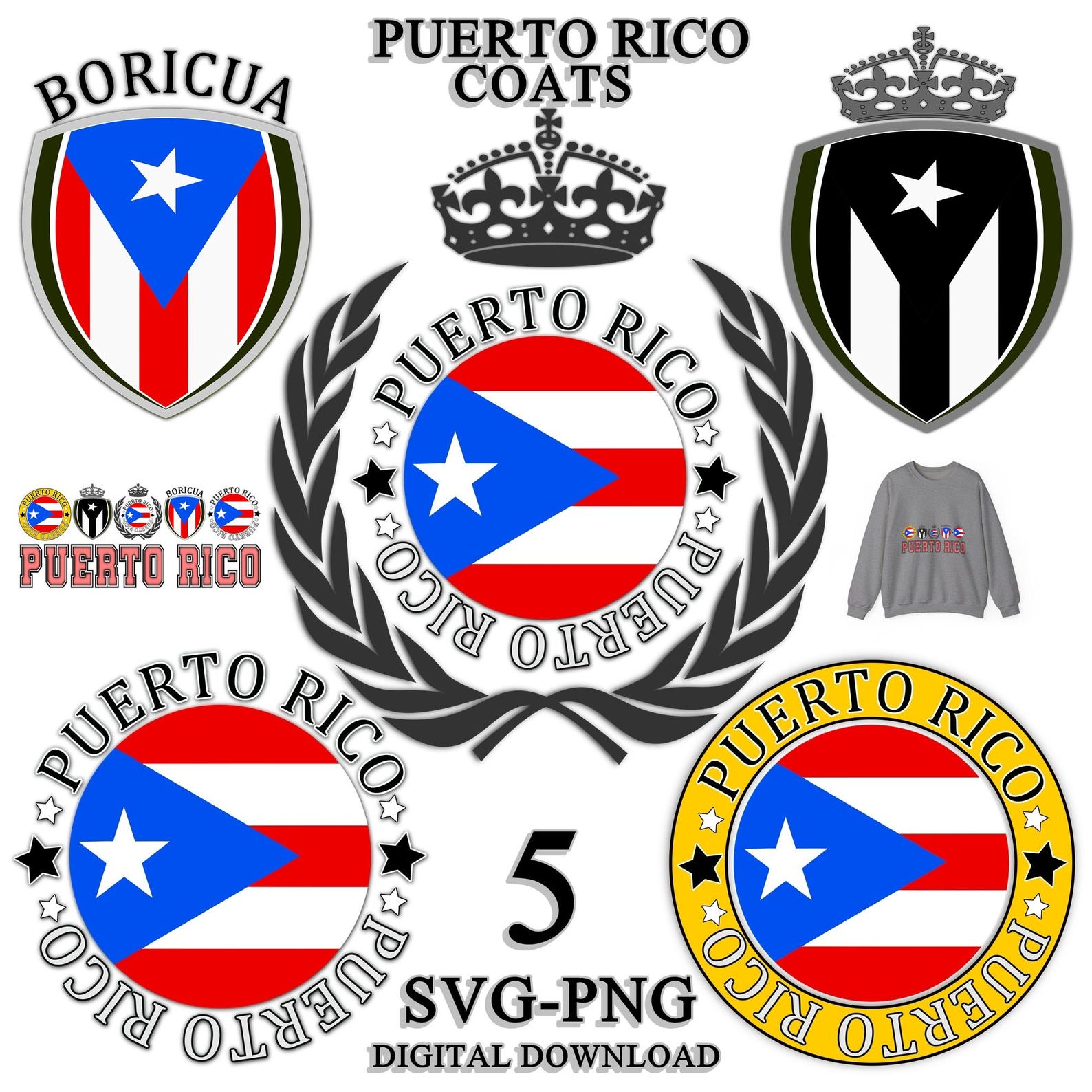 Puerto Rico Flag & Coat of Arms SVG PNG Bundle (digital Download ...