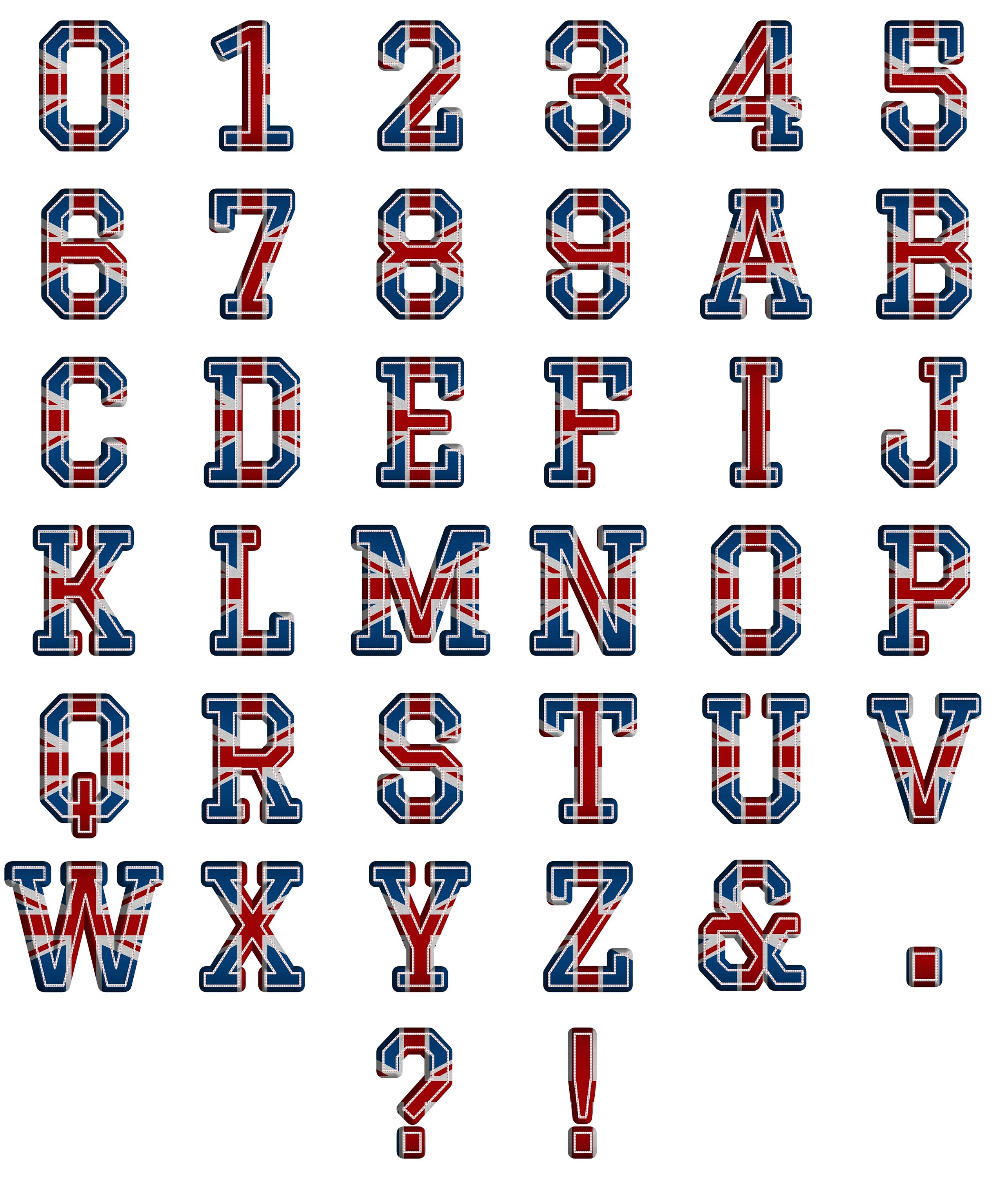 Union Jack Alphabet Bundle: UK Flag Letters, Numbers, Punctuation (PNG ...