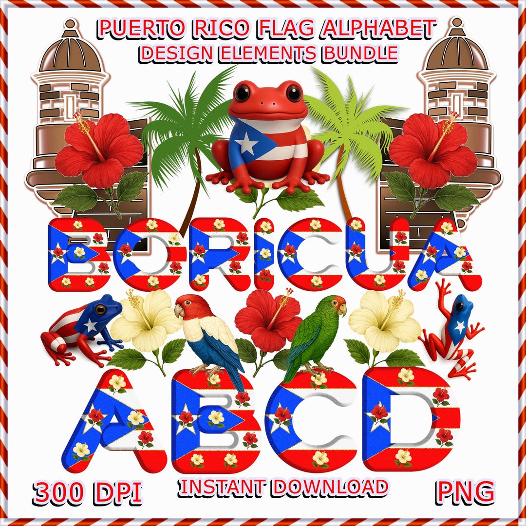 Puerto Rico Flag Alphabet Cultural PNG Bundle Boricua Letters ...