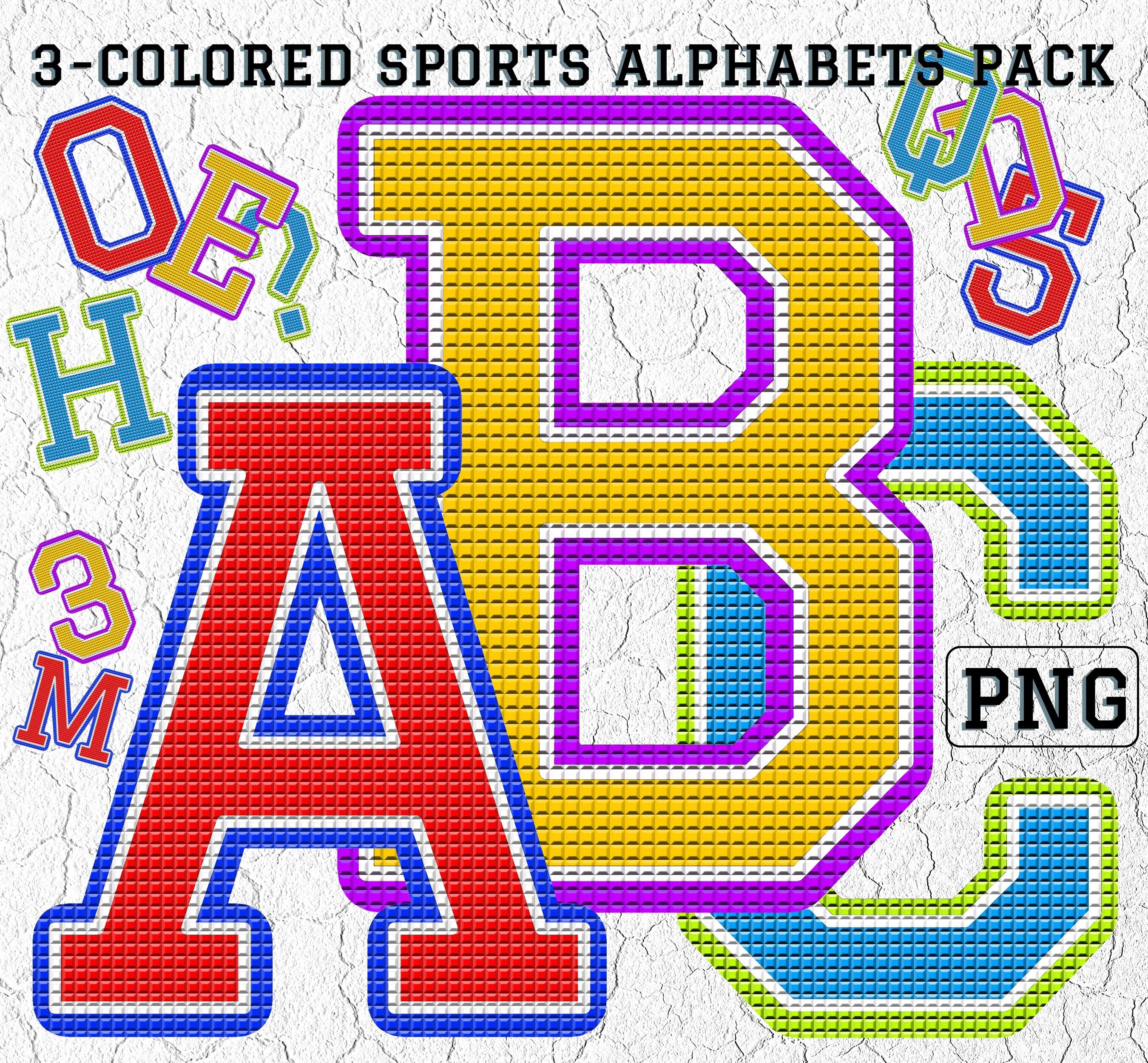 Embossed Sports Font Alphabet: Colorful Varsity Letters (PNG) - Etsy
