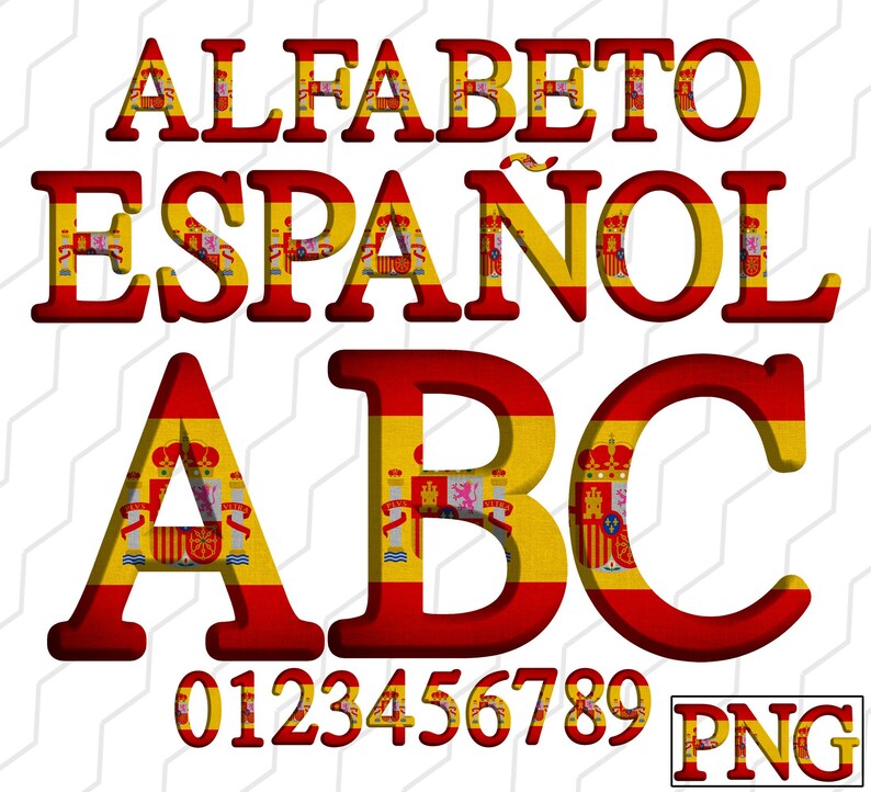 Spanish Alphabet PNG Set — 39 Flag Letters, Numbers & Punctuation ...