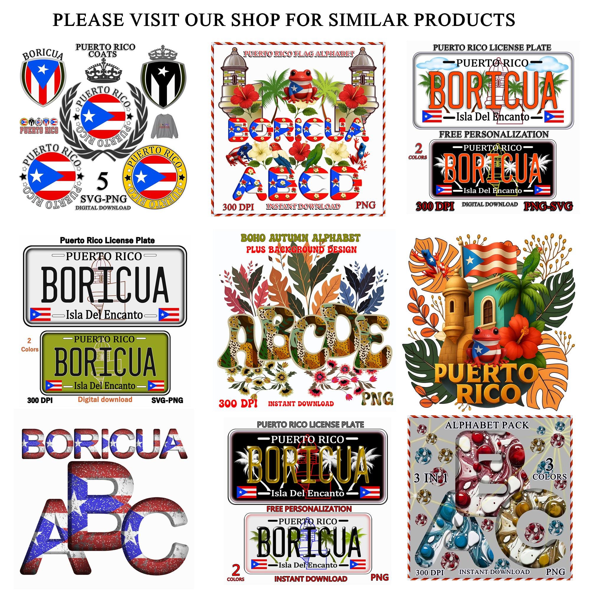 Puerto Rico Flag Alphabet Cultural PNG Bundle Boricua Letters ...