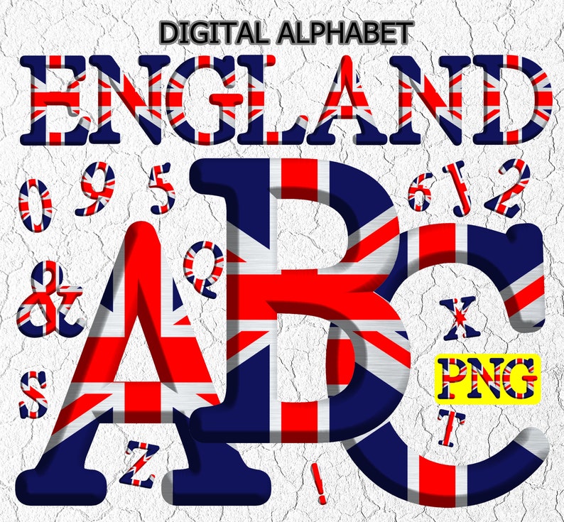 UK Flag Alphabet Clipart, English Letters,union Jack Blue Red and White ...
