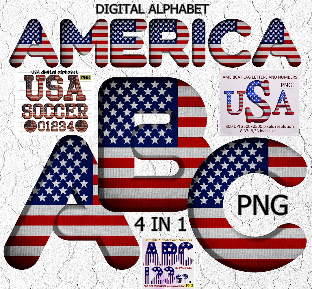 American Flag Letter Bundle,set of 4 USA Fonts, 4th of July, Patriotic ...