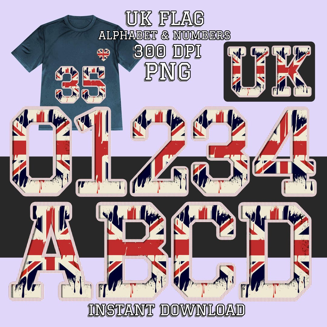 UK Flag Sports Letters and Numbers Png,team Jersey Font,sublimation ...