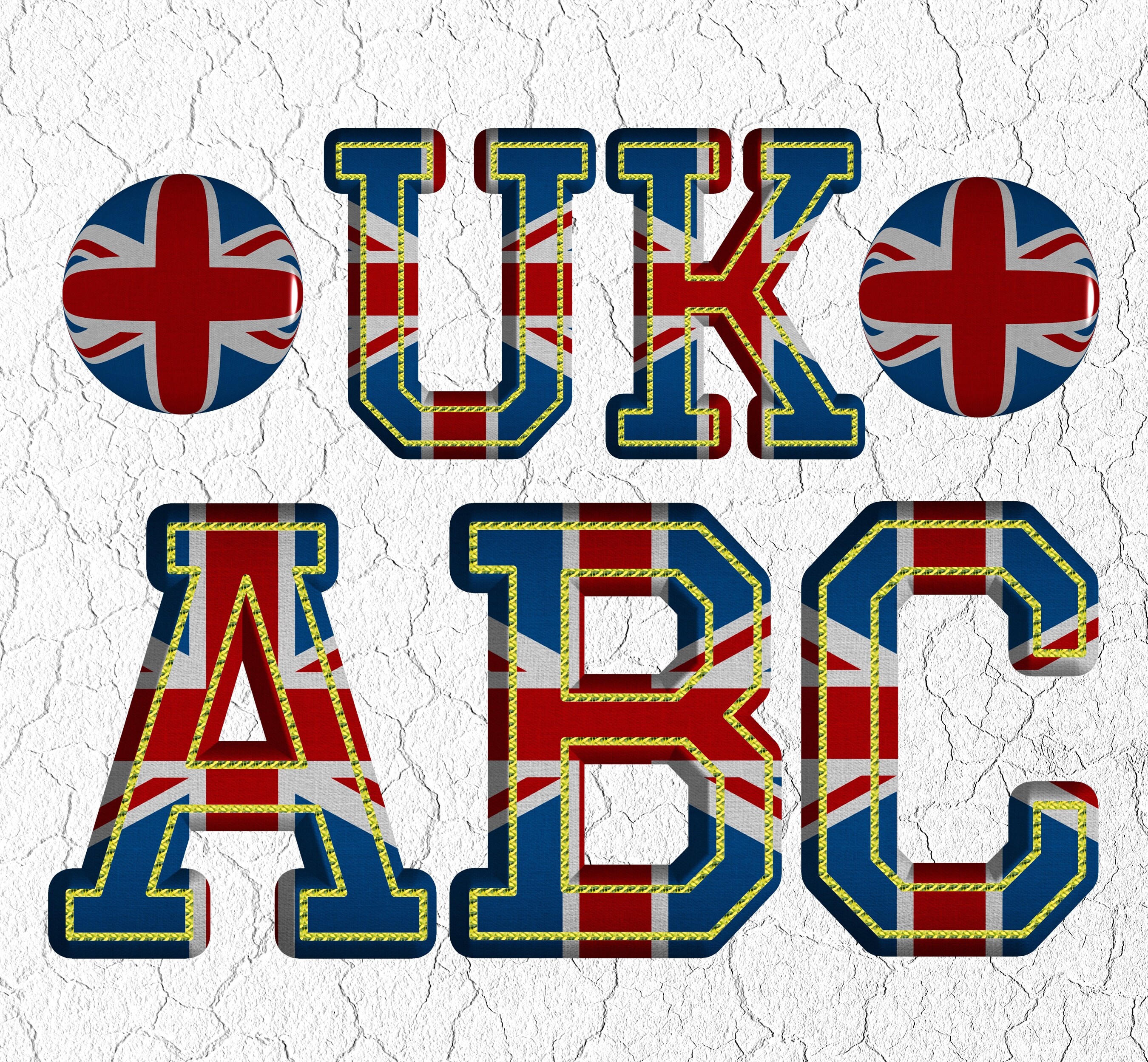 Union Jack Alphabet Bundle: UK Flag Letters, Numbers, Punctuation (PNG ...
