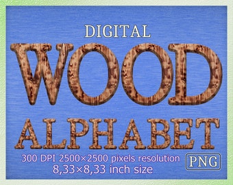 3D Wooden Alphabet and Numbers Clip Art, Realistic Wooden Letters and ...